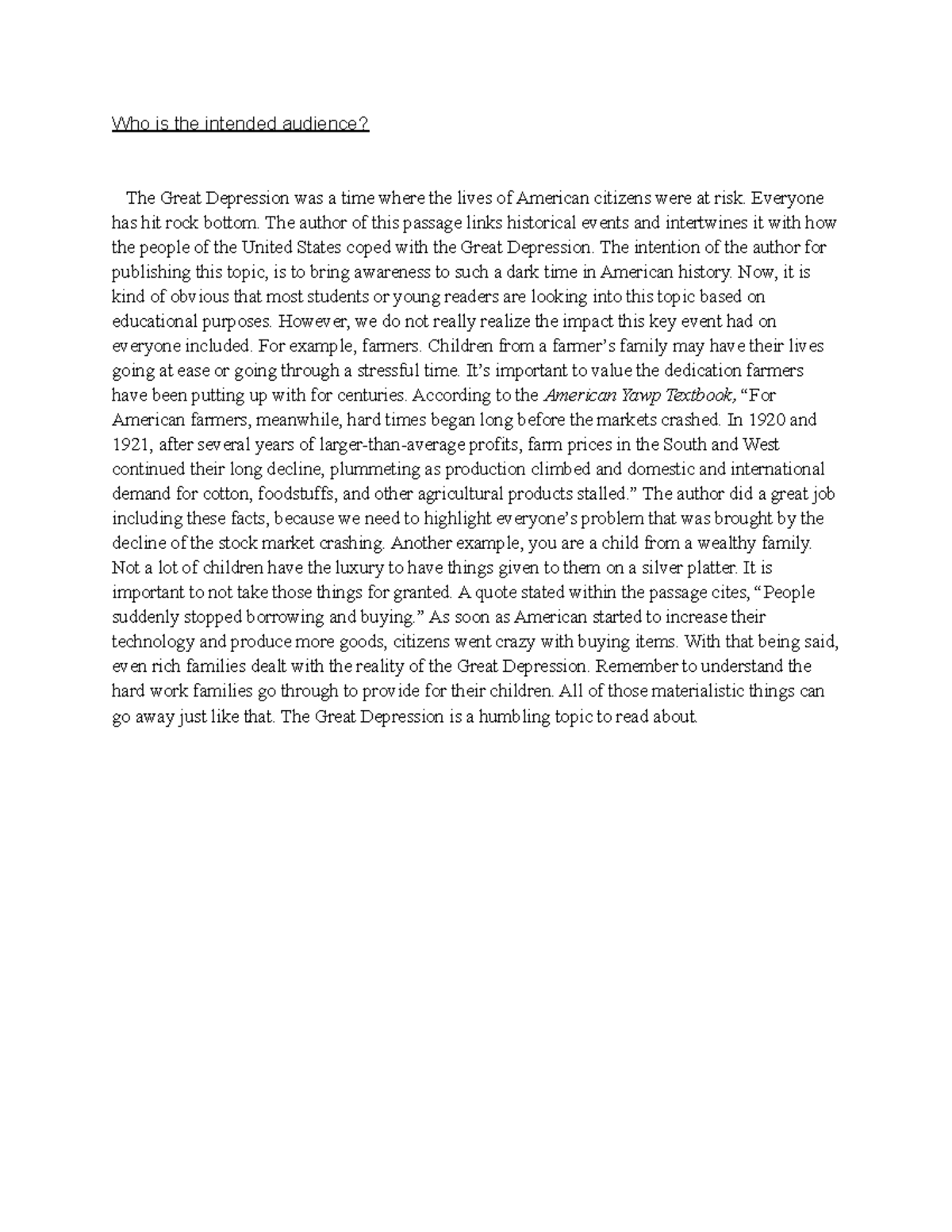 R7 - This summary is depicted during the Great Depression. The question ...