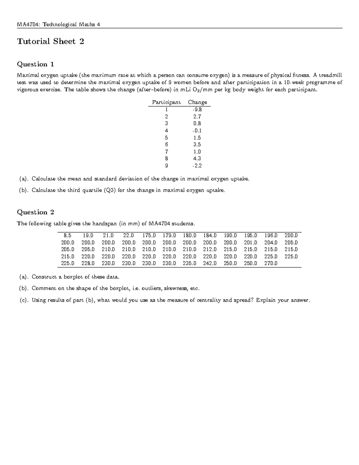 MA4704 Tutorial Sheet 2 - MA4704: Technological Maths 4 Tutorial Sheet ...