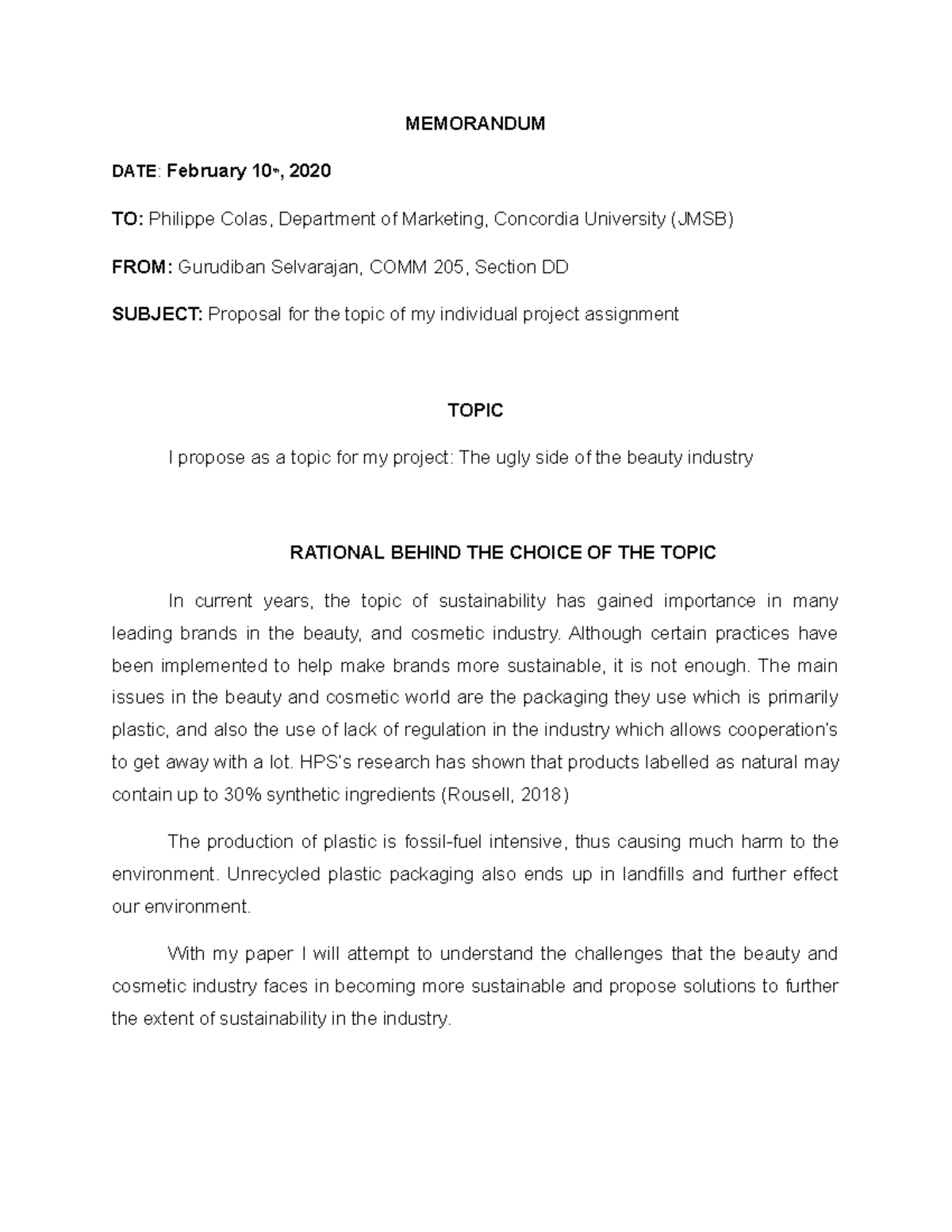 Example of a business memorandum - MEMORANDUM DATE: February 10th, 2020 ...