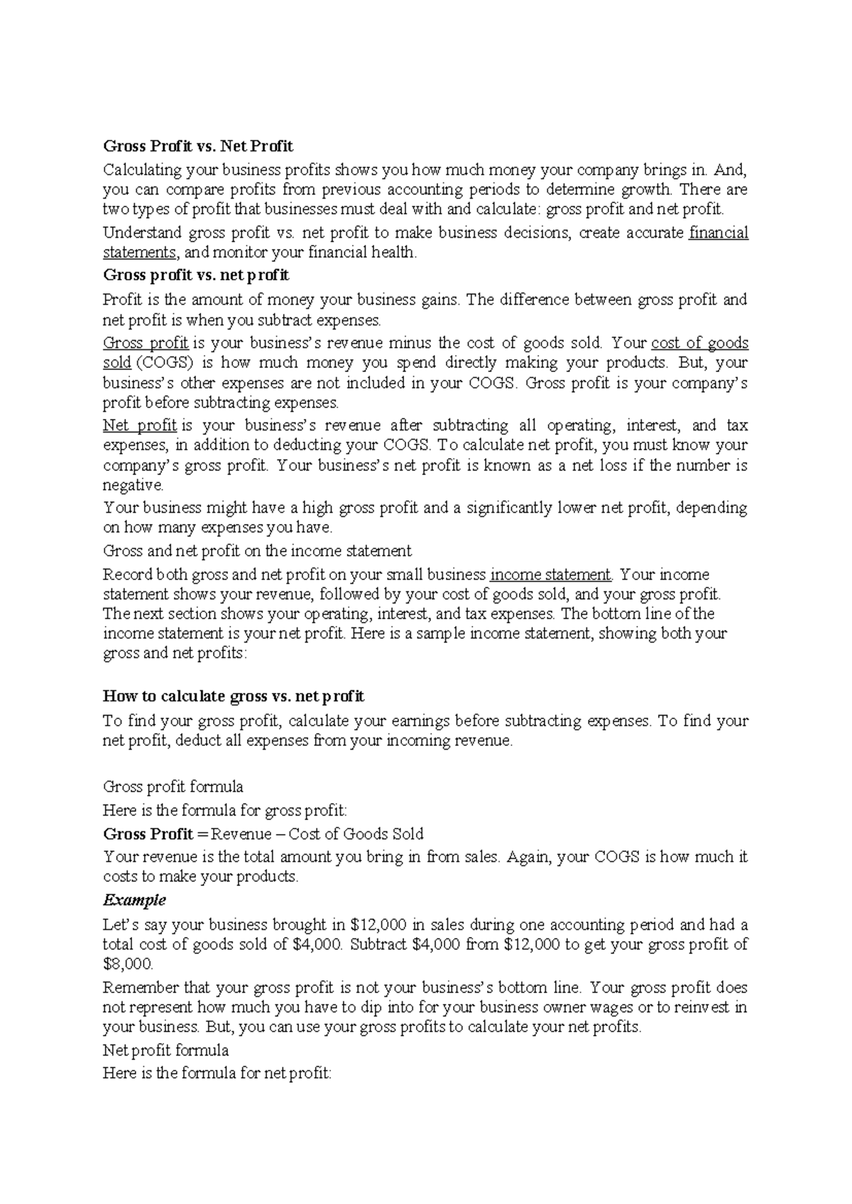 5.4 Profit - Notes - Gross Profit vs. Net Profit Calculating your ...