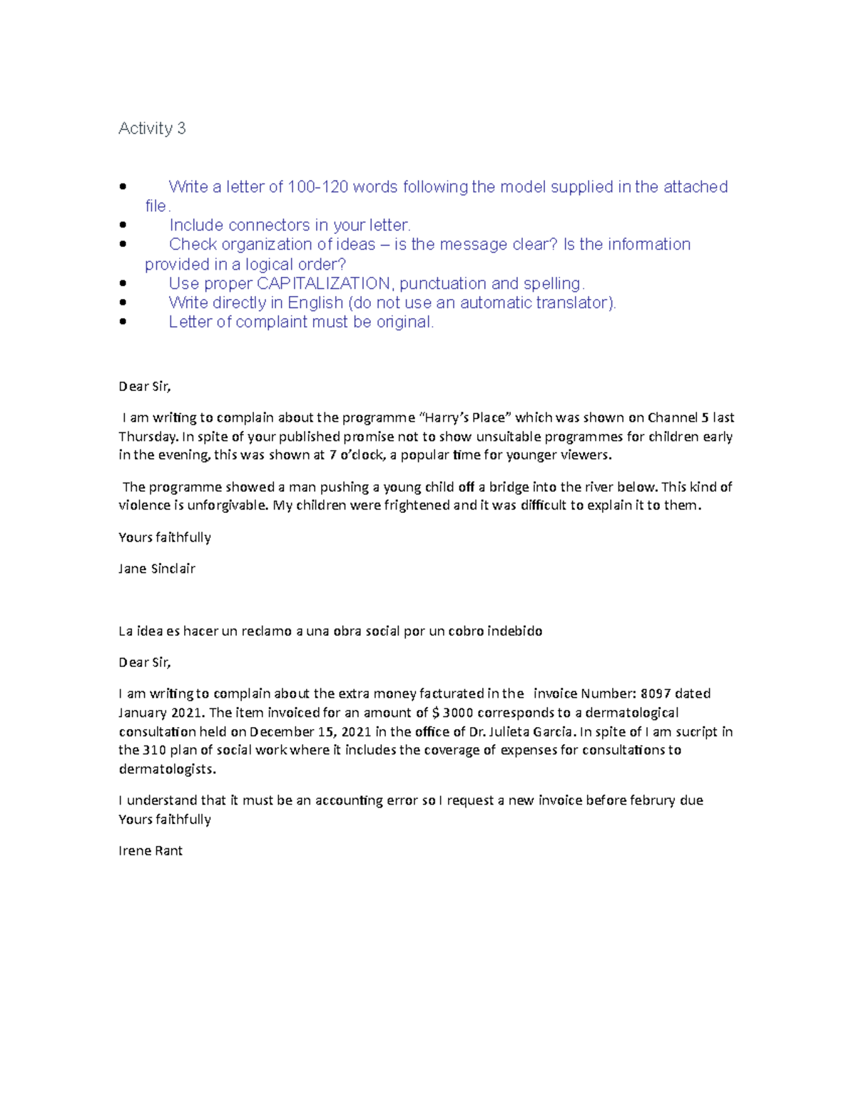 Activity 3 - foro - Activity 3 Write a letter of 100-120 words ...