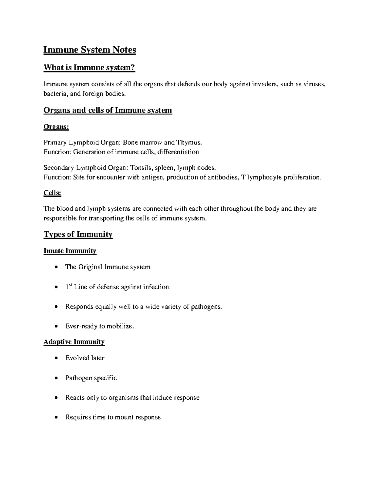 Immune System Notes - Immune System Notes What is Immune system? Immune ...