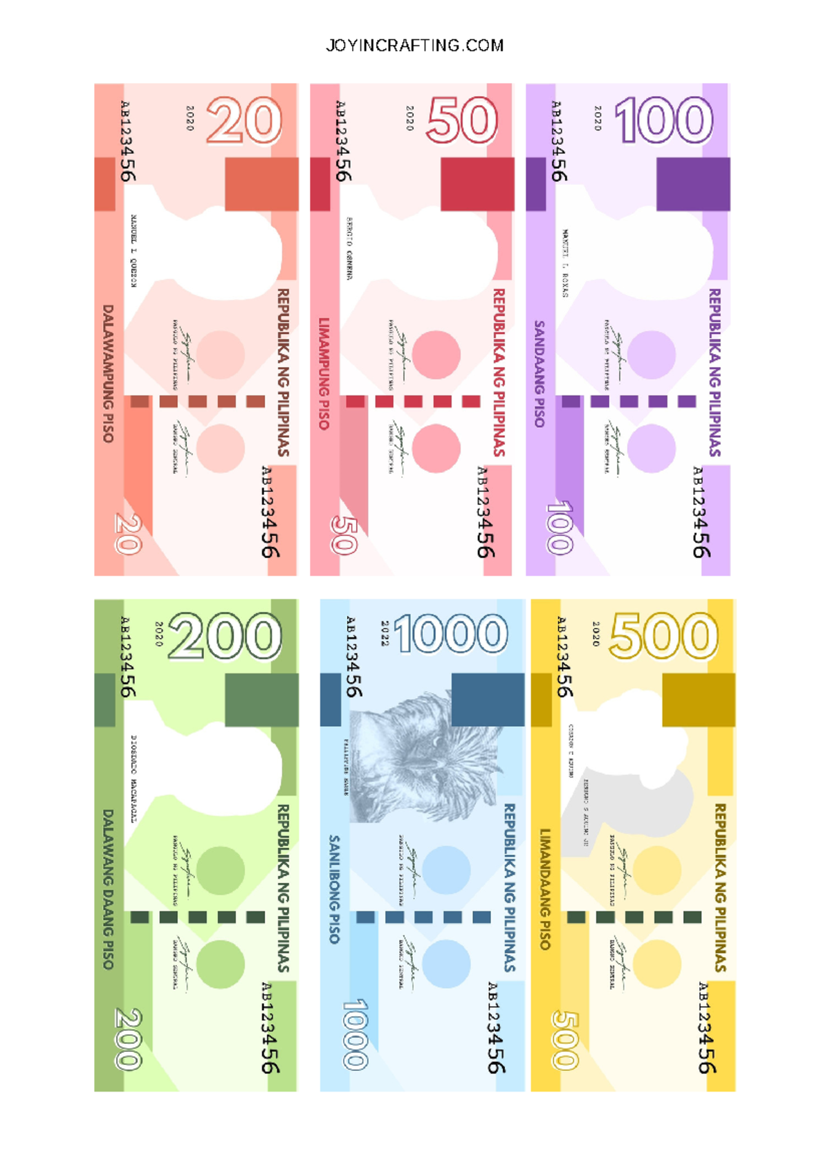 2022 Free Printable Philippine play money Joyin Crafting - Discrete ...