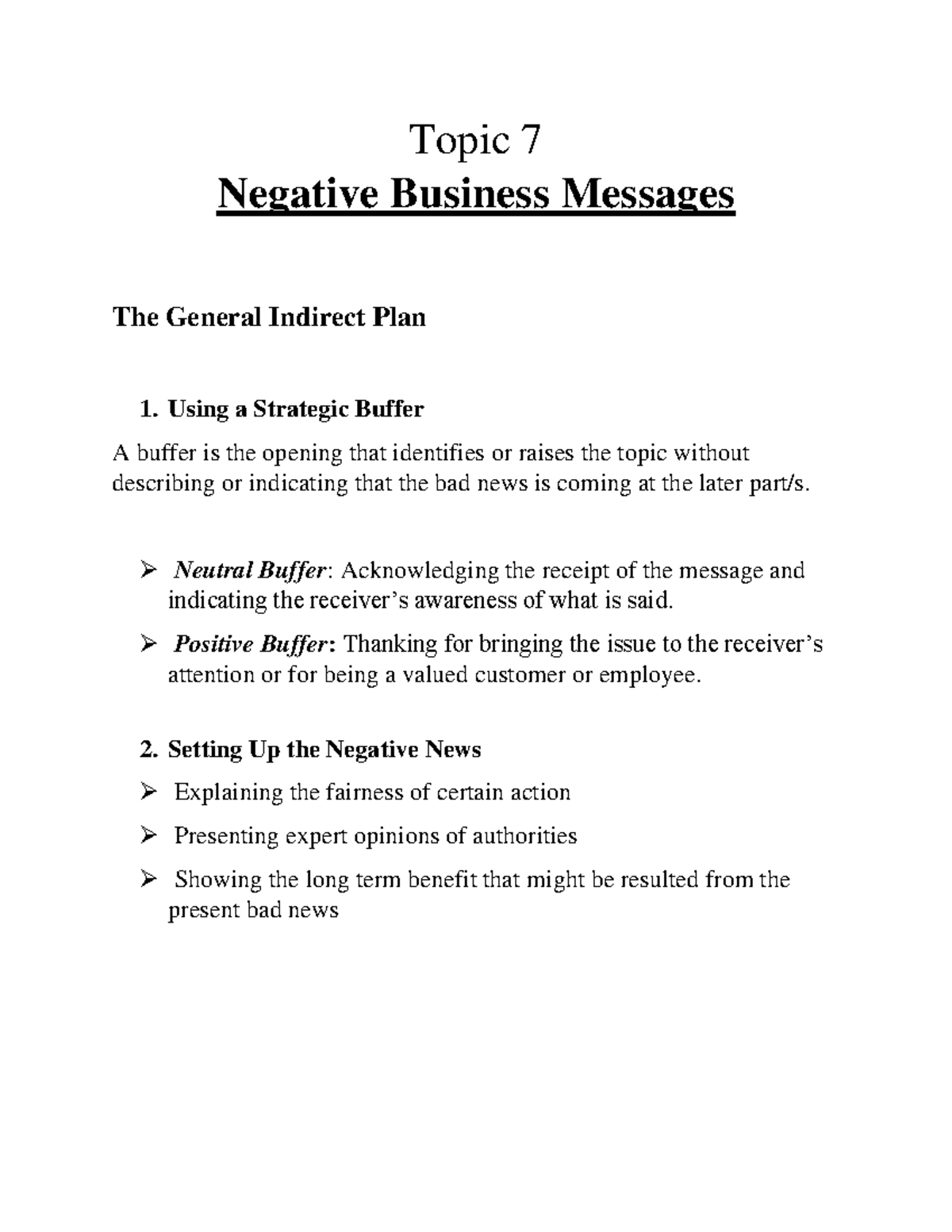 Negative Business Messages - Topic 7 Negative Business Messages The ...