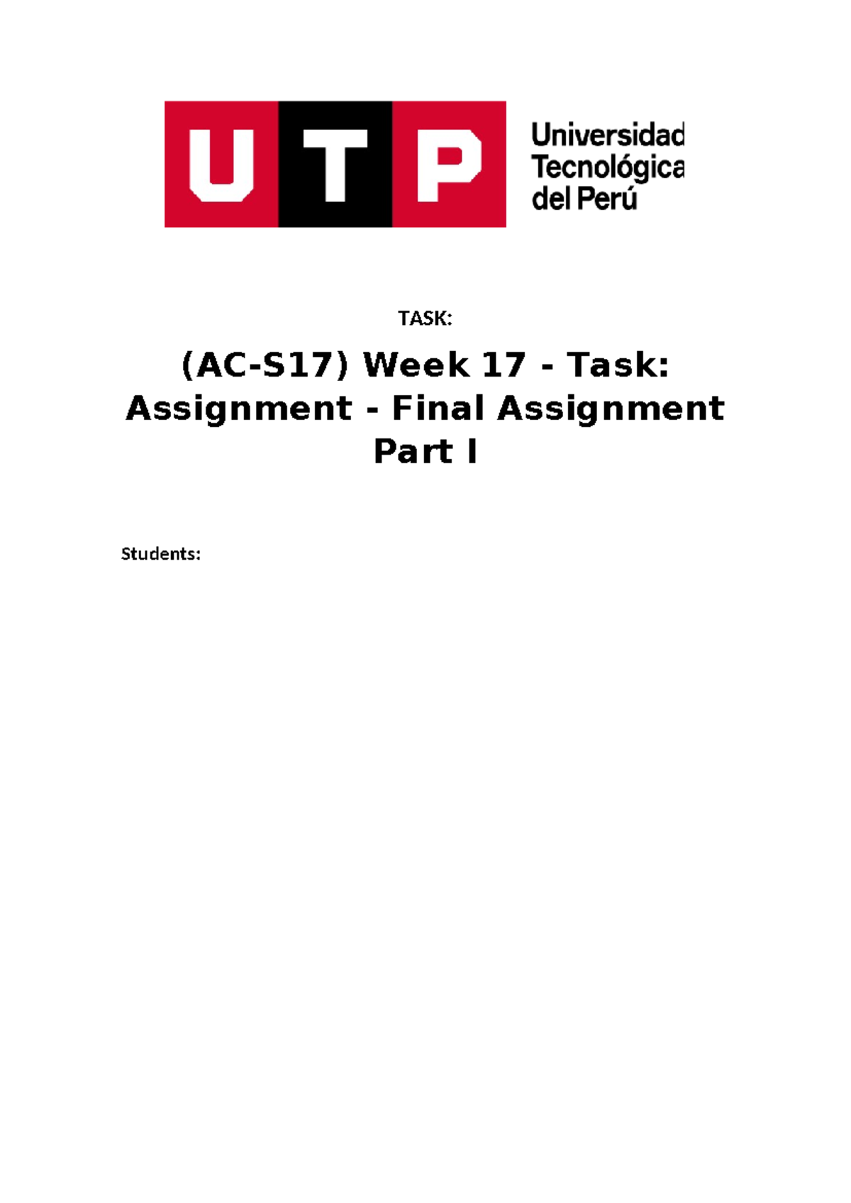 Final Assignment Part I - Ingles III - TASK: (AC-S17) Week 17 - Task: Assignment - Final ...