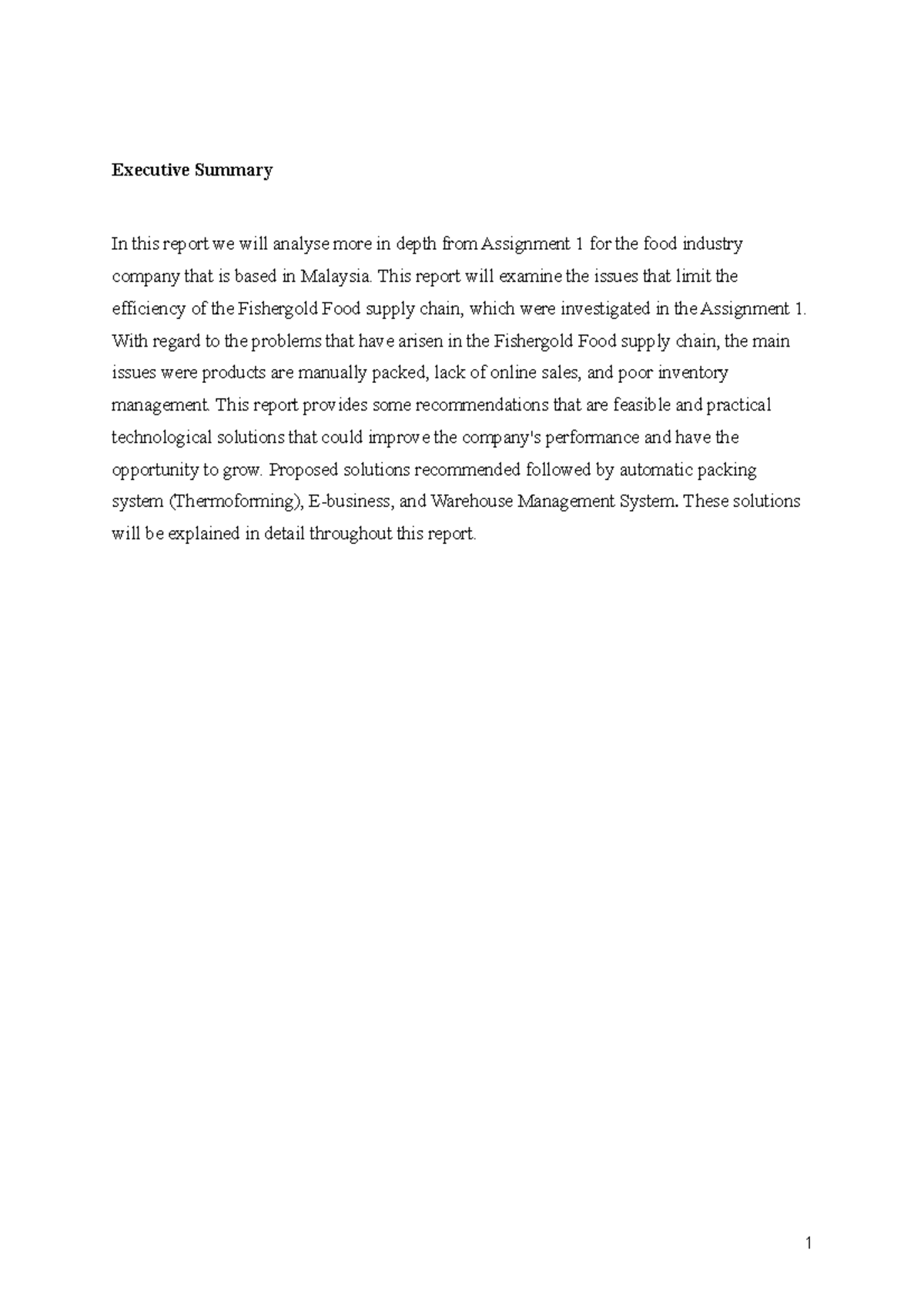 Business IT & Supply Chain GRP Assignment - Executive Summary In this ...