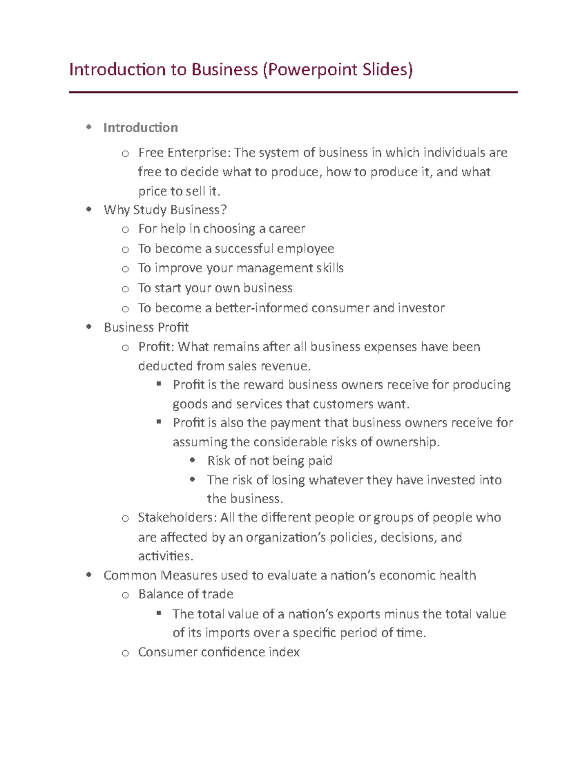 Introduction to Business (Powerpoint) - Why Study Business? o For help ...