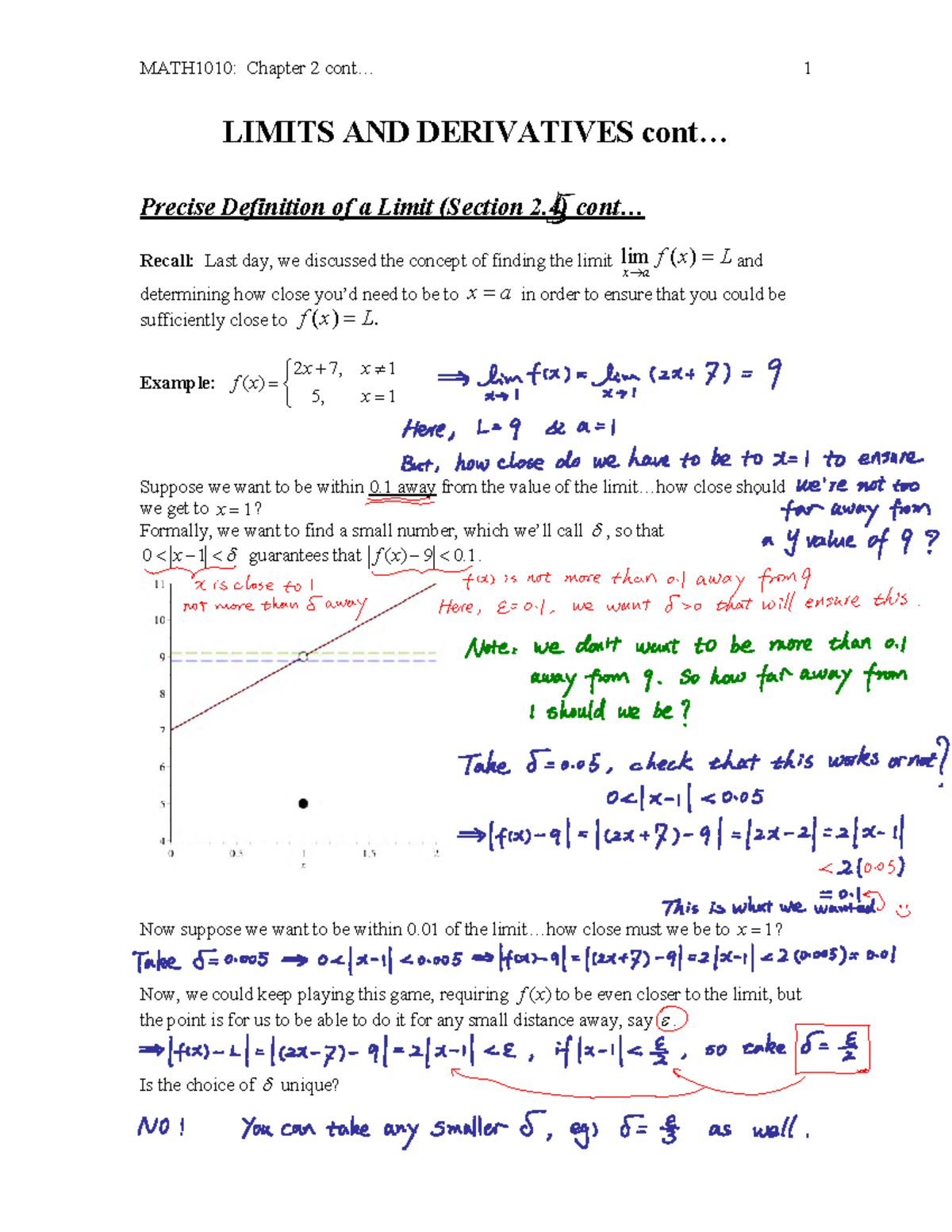 Week3-deltaepsiloncont - LIMITS AND DERIVATIVES cont& Precise ...