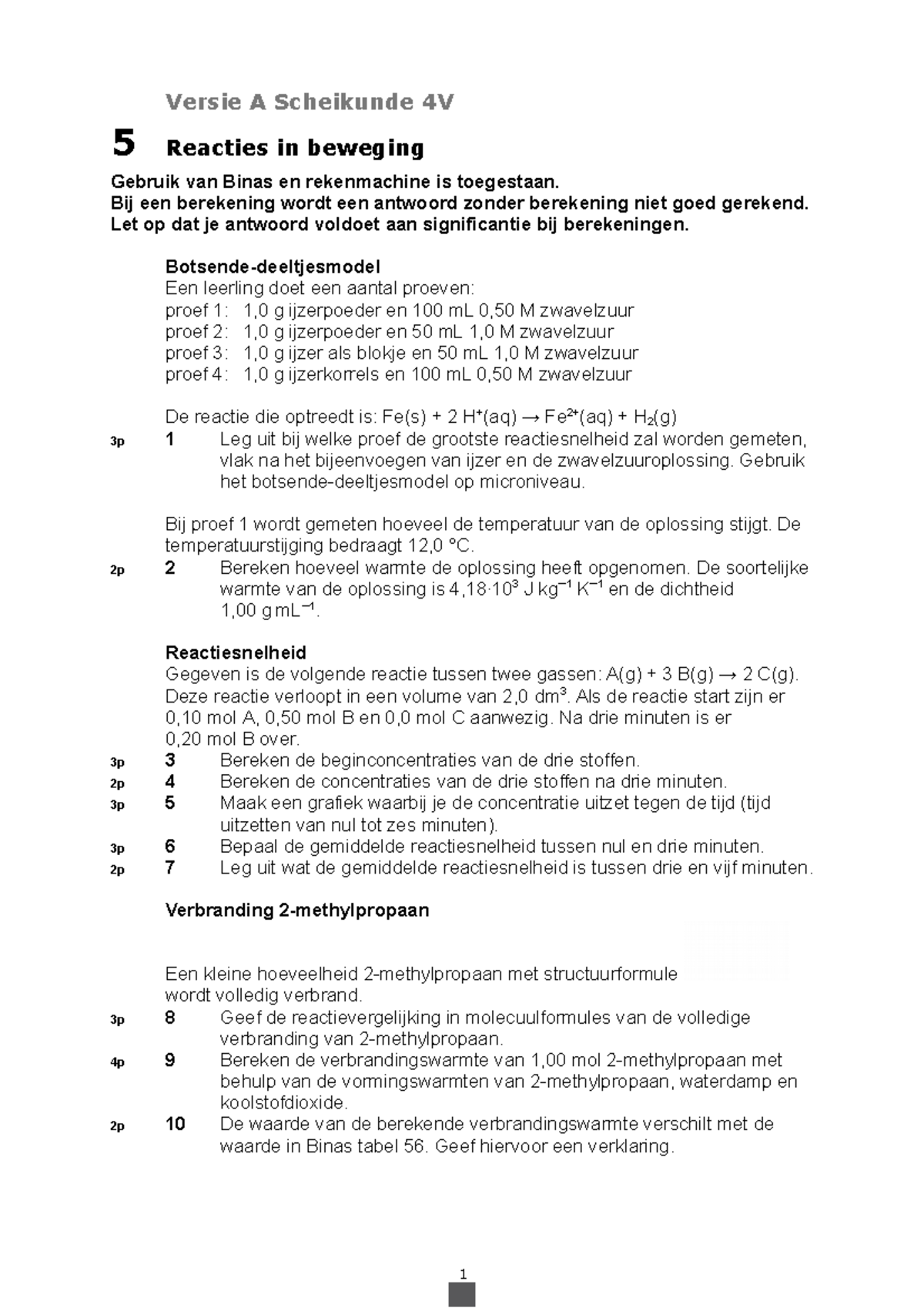 Nova scheikunde MAX Proef H5 Versie A 4V Scheikunde - Versie A ...