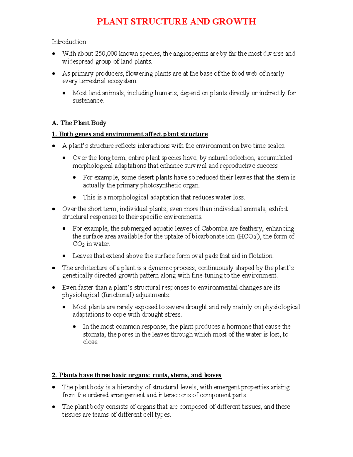 Plant Structure and growth - PLANT STRUCTURE AND GROWTH Introduction ...