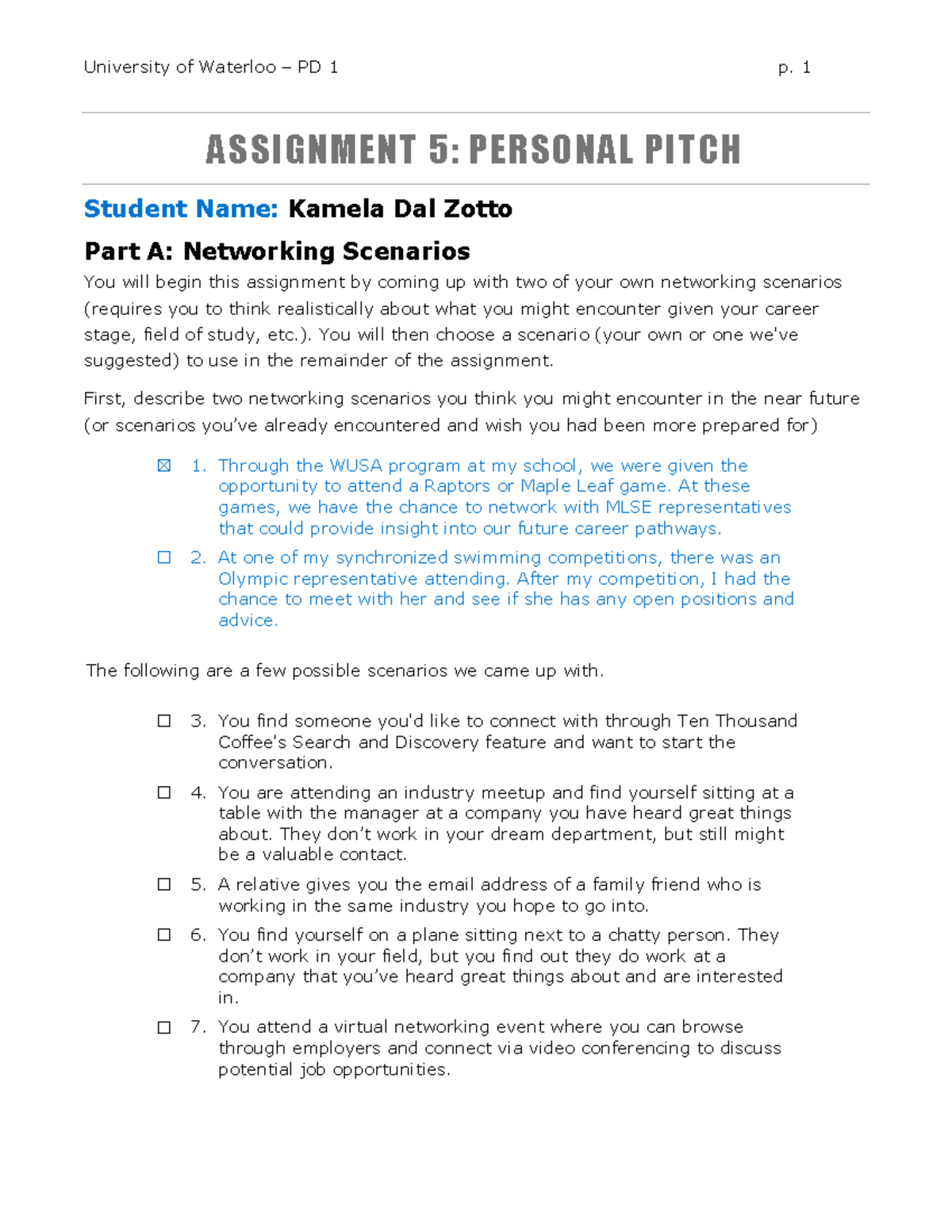 PD1 - Assignment 5 Personal Pitch - PD 12 - UWaterloo - Studocu