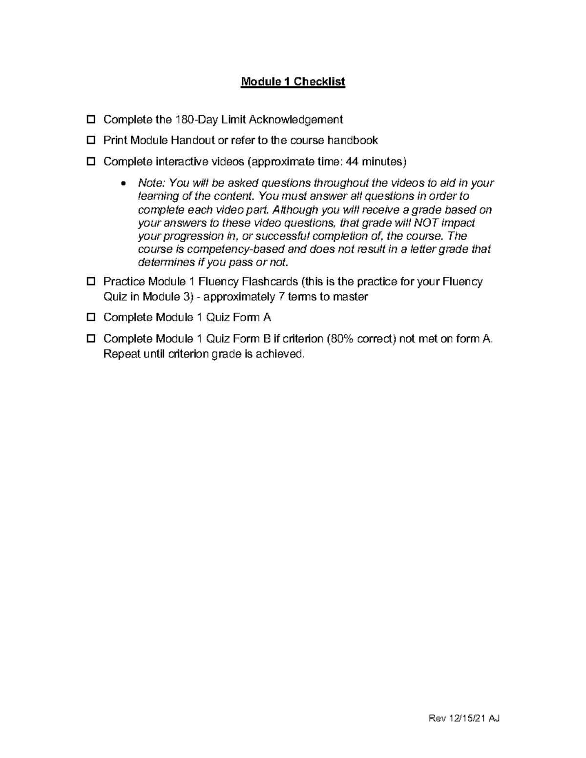 RBT 2021 New Module 1 Checklist 12-15-21 CMV-AJ - Rev 12/15/21 AJ ...