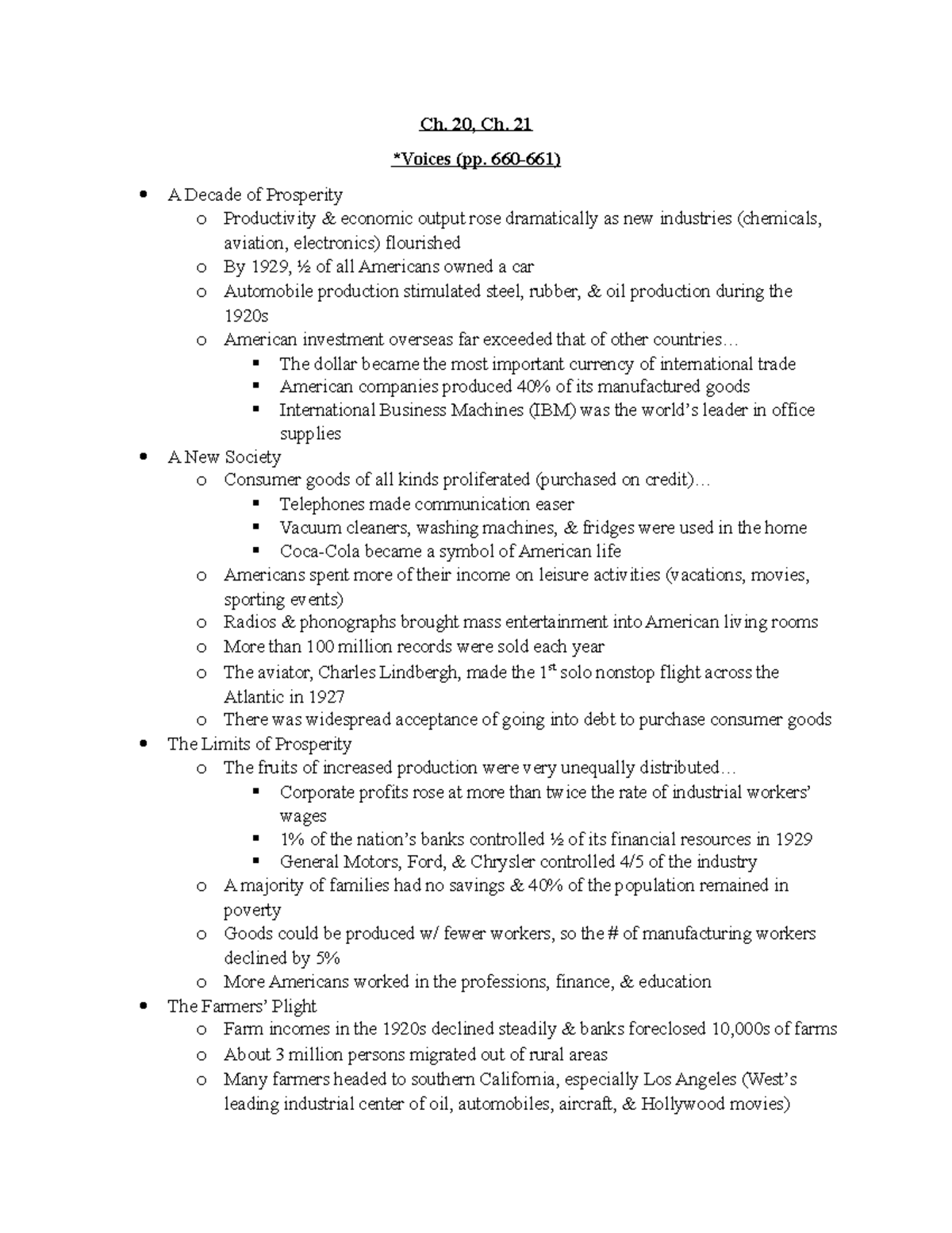 History Notes #10 - Professor: Joseph Dufour - Ch. 20, Ch. 21 *Voices ...