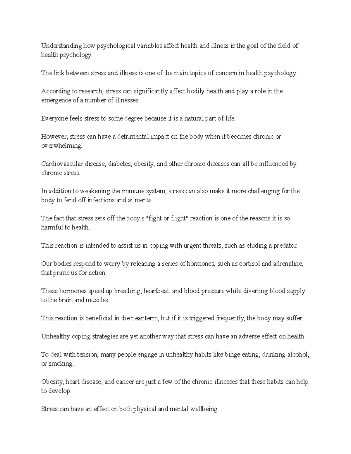Stress and Illness - Understanding how psychological variables affect ...