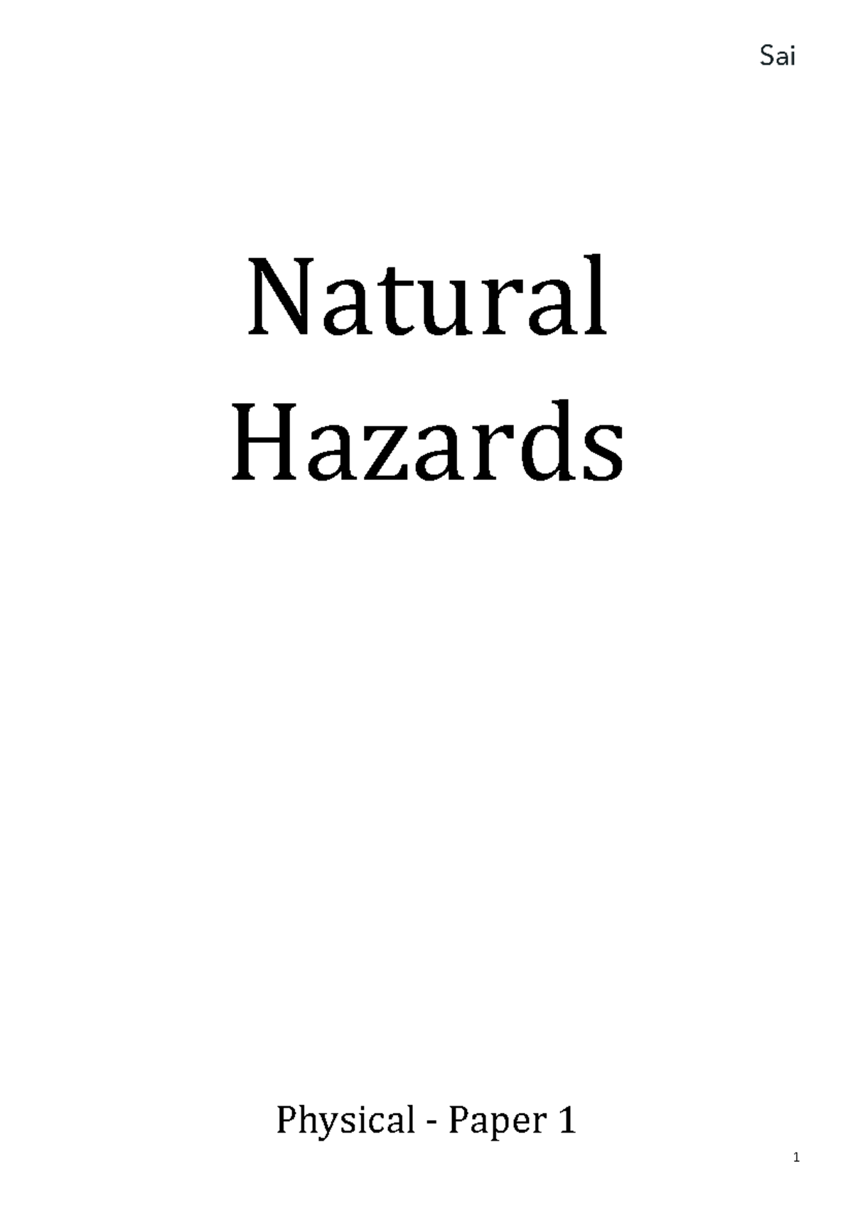 Sai - Notes - Natural Hazards Physical - Paper 1 The Challenge of ...
