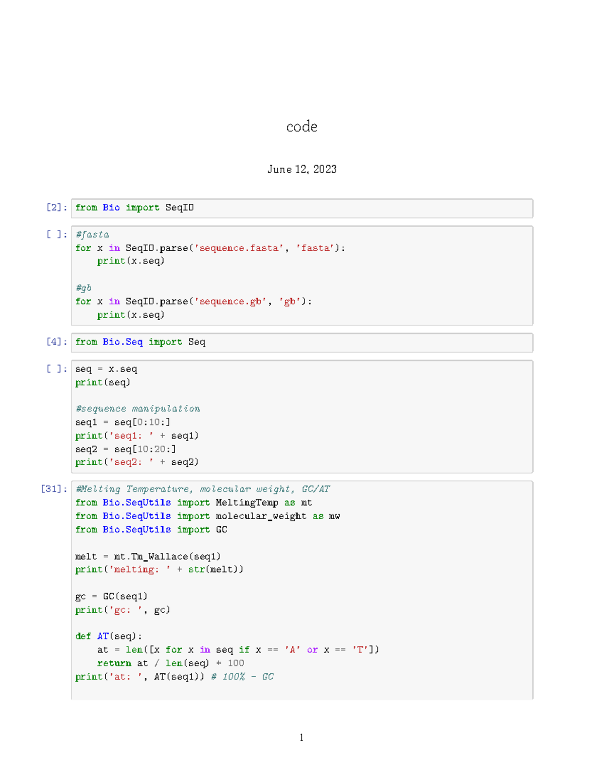 Code 2 Asd Code June 12 2023 2 From Bio Import Seqio Fasta For X In Seqio