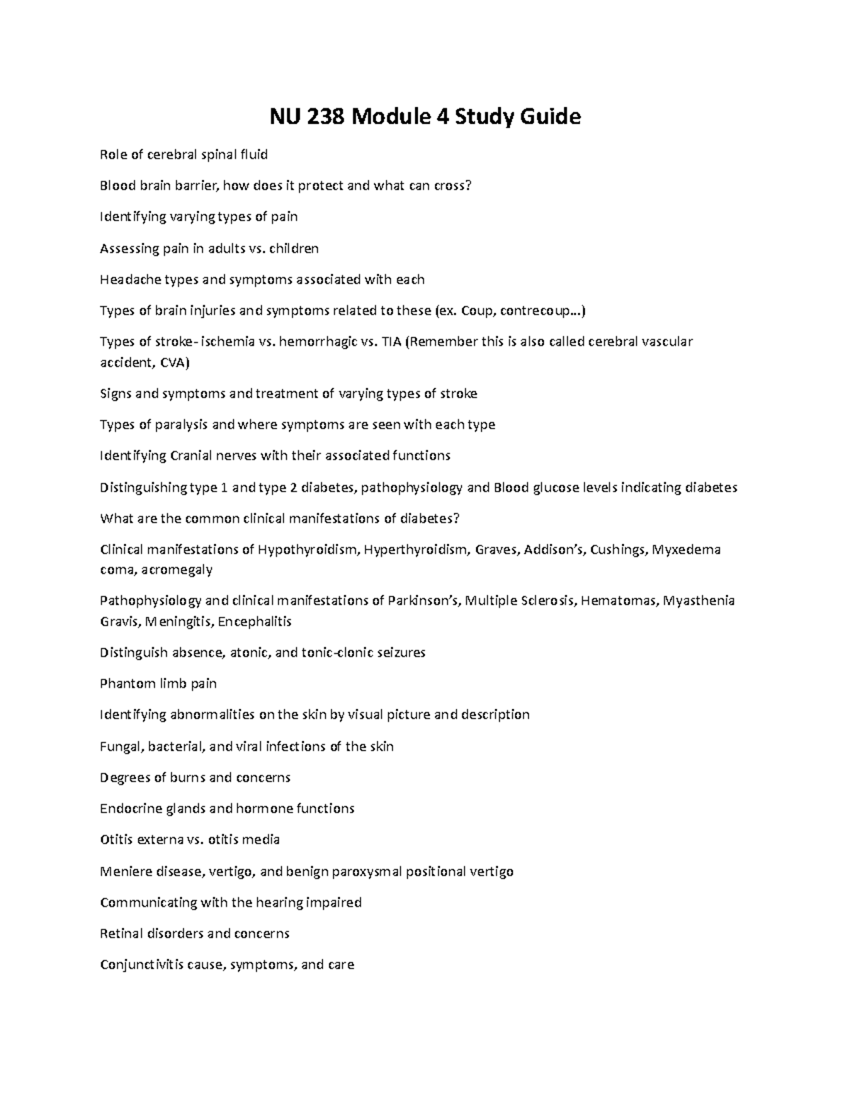 NU 238 Module 4 Study Guide - NU 238 Module 4 Study Guide Role of ...
