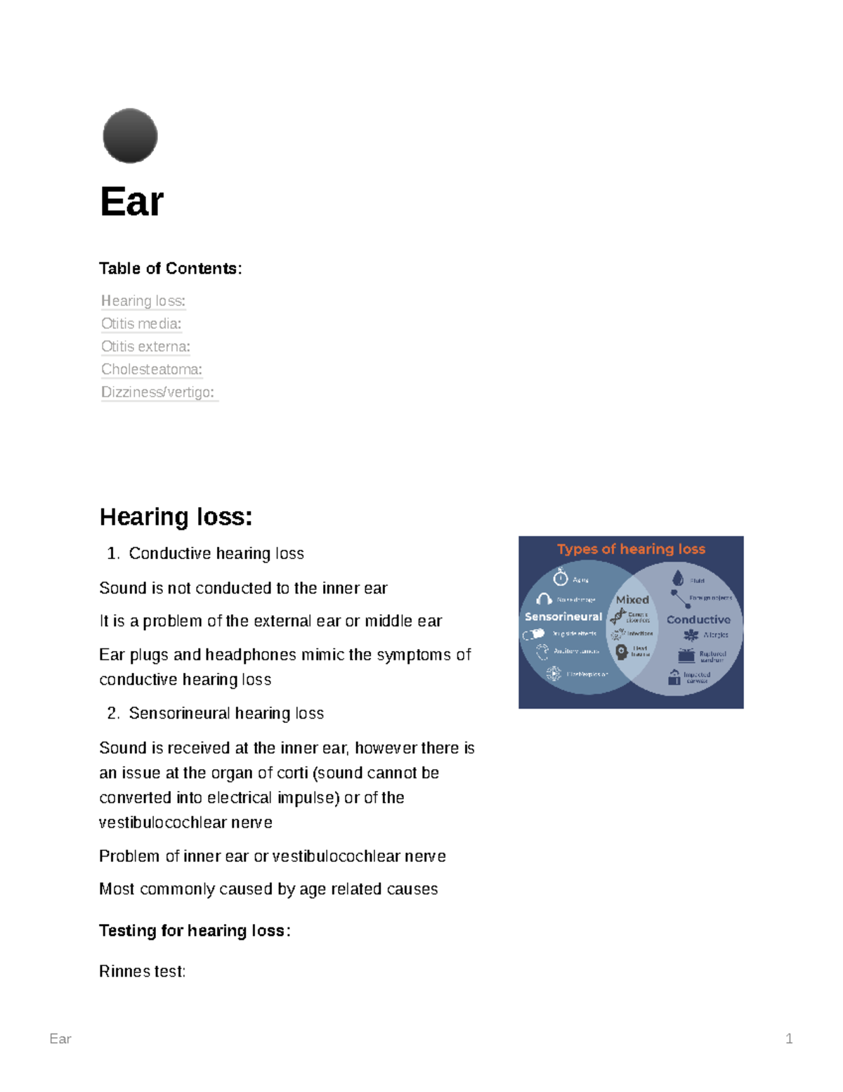 Ear conditions - MED101 - Sheffield - Studocu