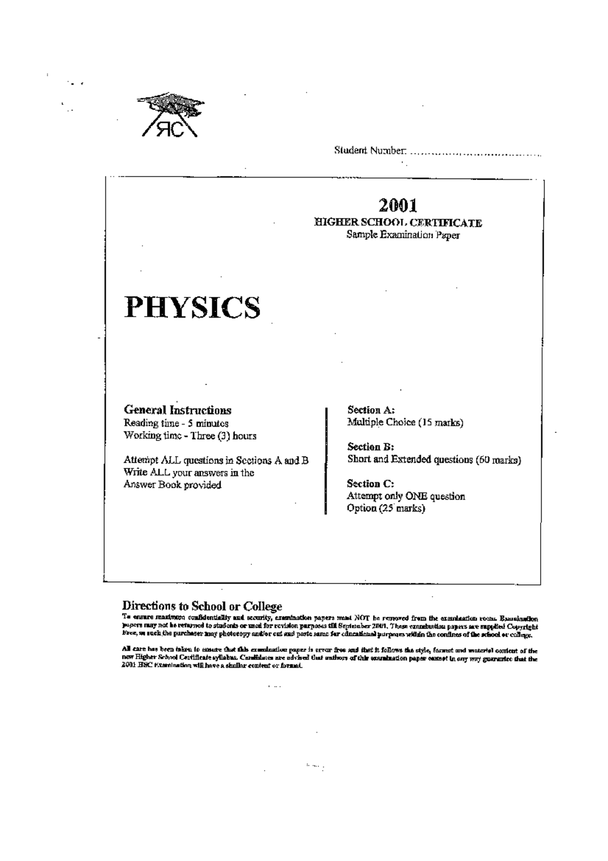 2001 Physics Trial HSC ARC - PHYS1221 - UNSW Sydney - Studocu