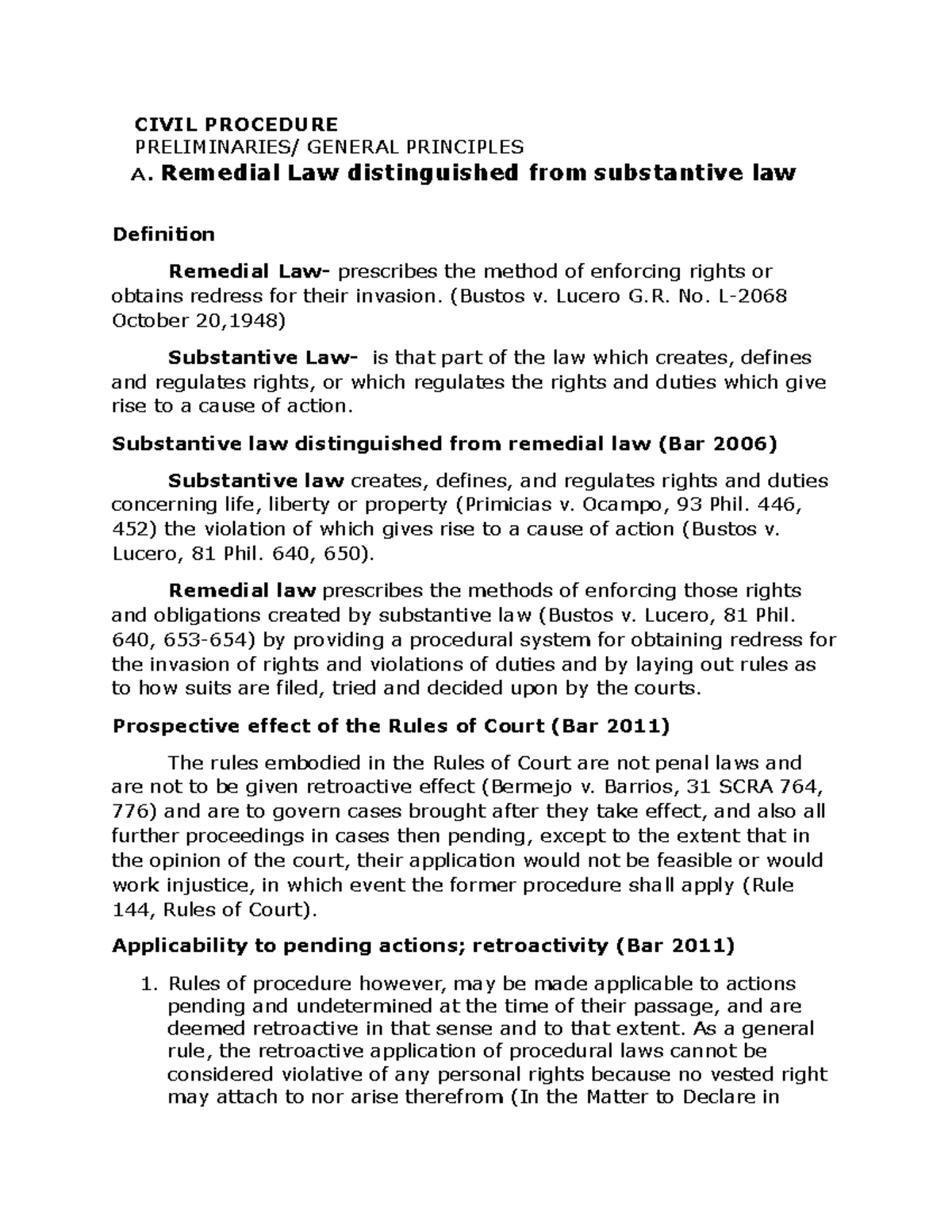 CIV-PRO- Preliminaries - CIVIL PROCEDURE PRELIMINARIES/ GENERAL ...