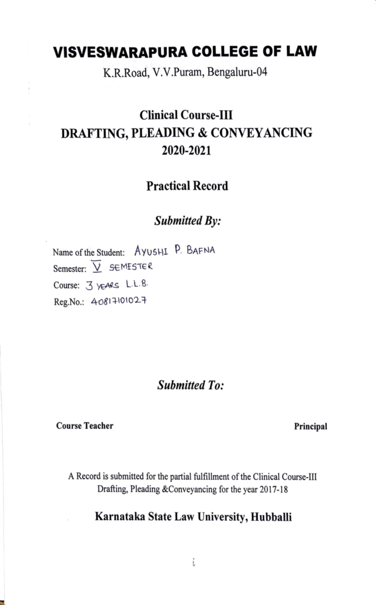 DPC practical material - VISVESWARAPURACOLLEGE OF LAW K.R, V. V, Bengaluru- ####### - Studocu