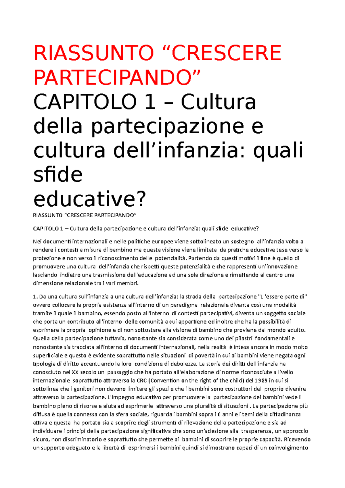 Riassunto crescere partecipando - RIASSUNTO “CRESCERE PARTECIPANDO ...