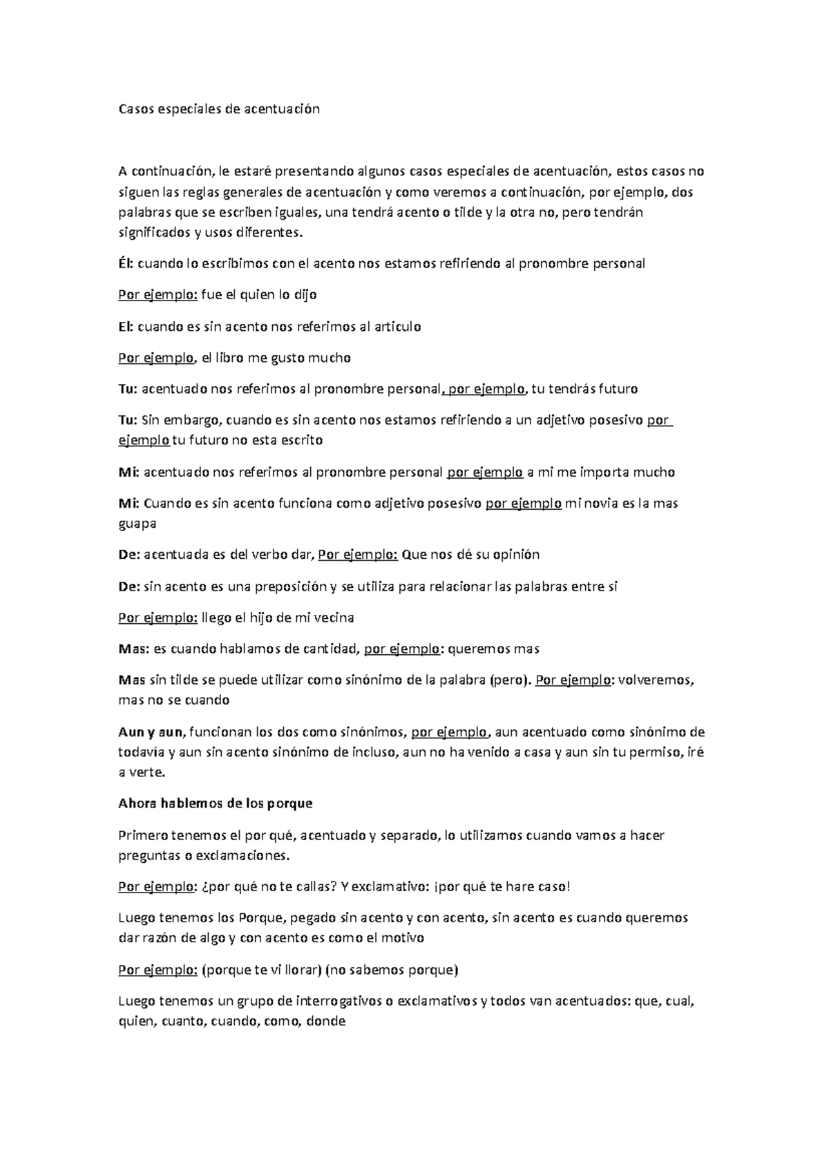 Casos especiales de acentuación - Casos especiales de acentuación A ...
