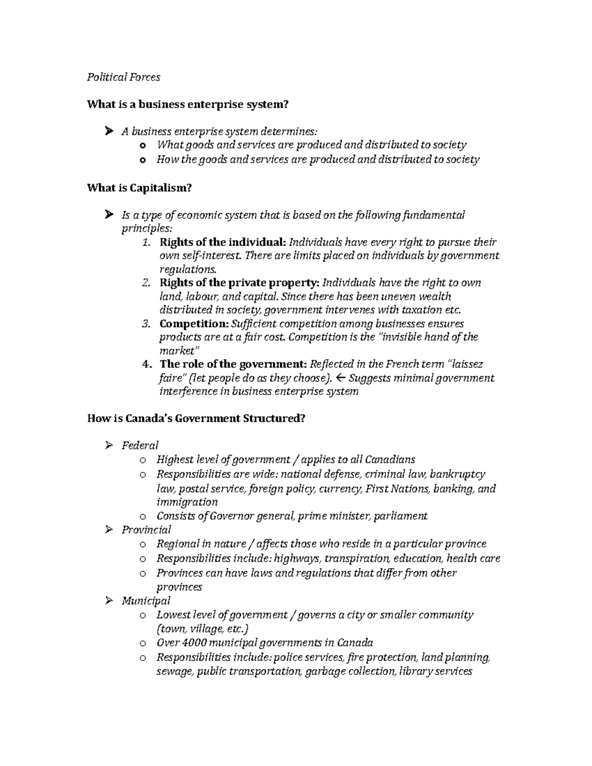 Political Forces - notes - Political Forces What is a business ...