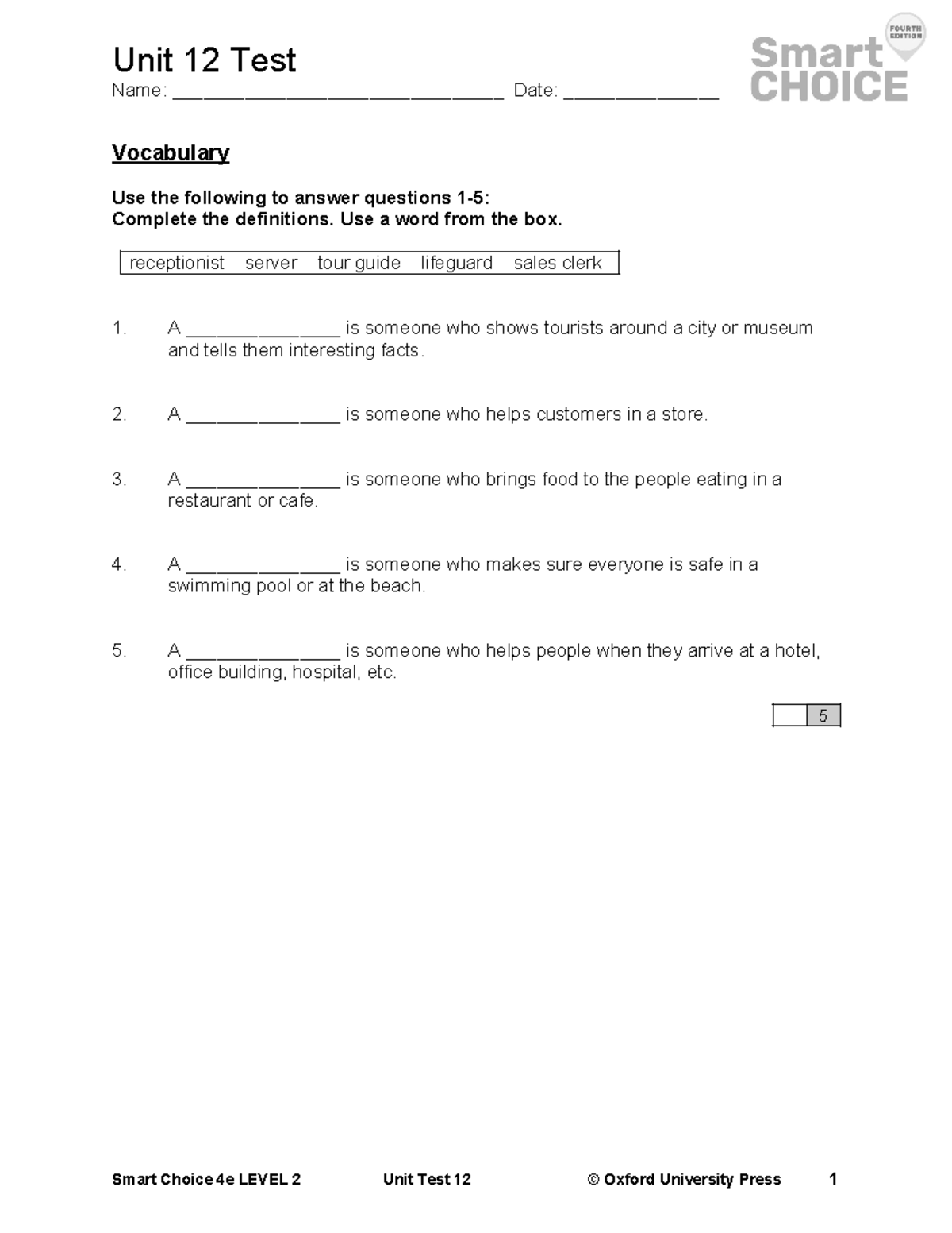 Task N0. 3 (Unit 12) - Unit 12 Test Name ...