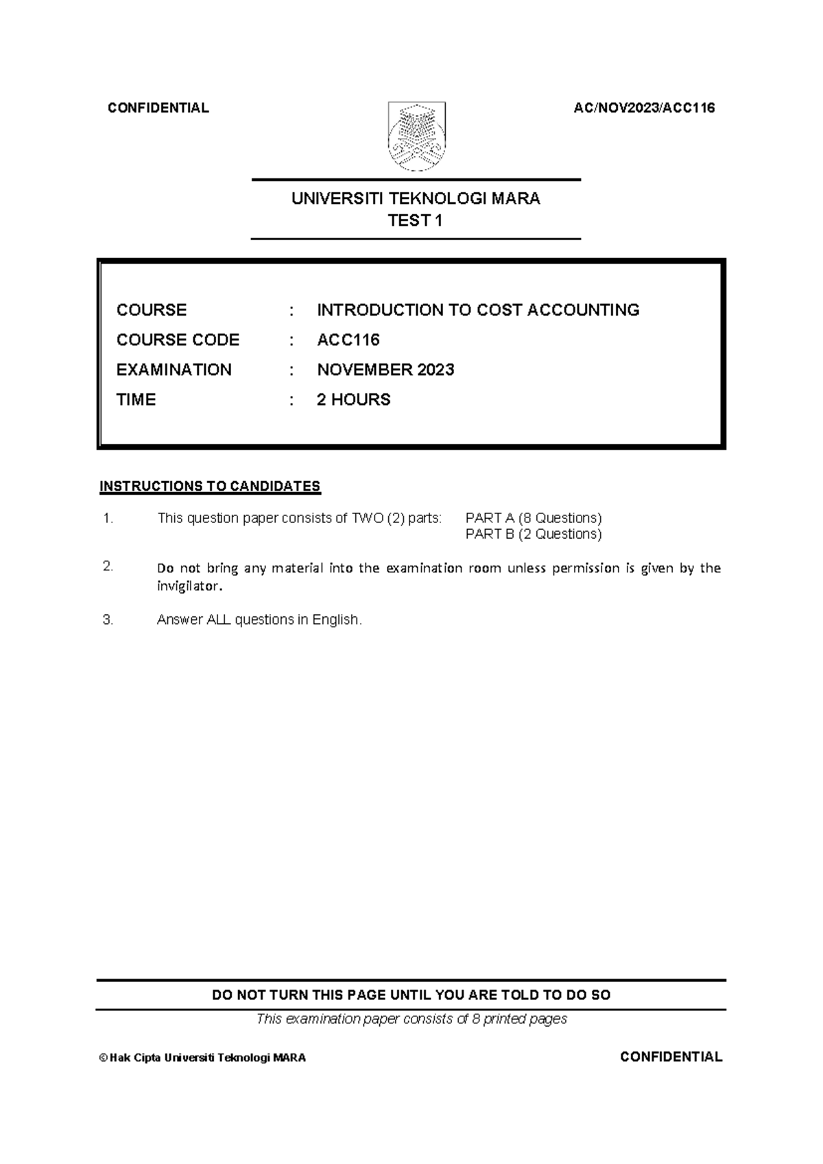 ACC116 TEST 1 NOV2023 Q - acc 117 - UNIVERSITI TEKNOLOGI MARA TEST 1 ...