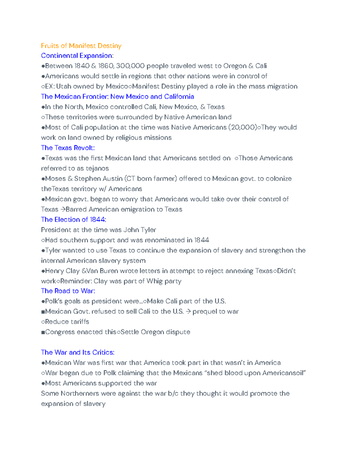 Give me liberty ch - notes - Fruits of Manifest Destiny Continental ...