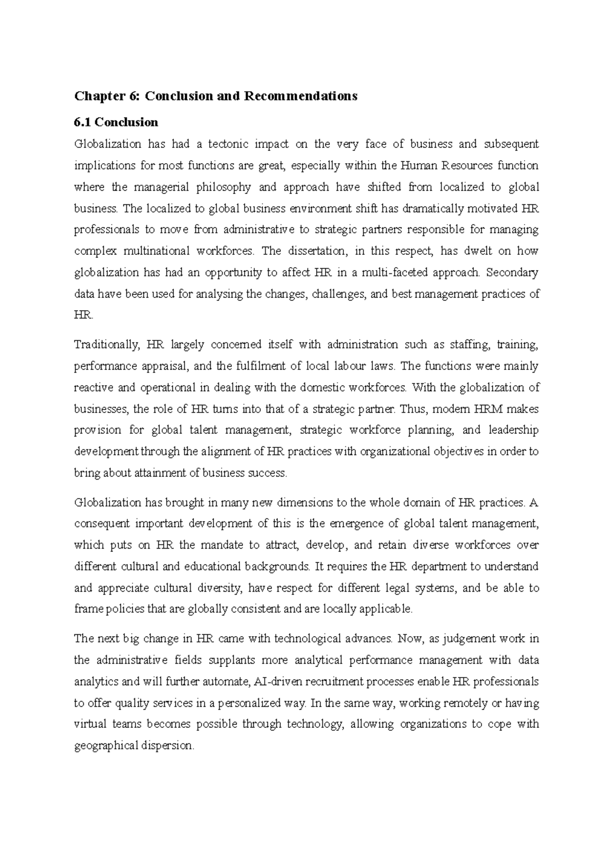 Chapter 6 - Practice Material - Chapter 6: Conclusion and Recommendations 6 Conclusion ...