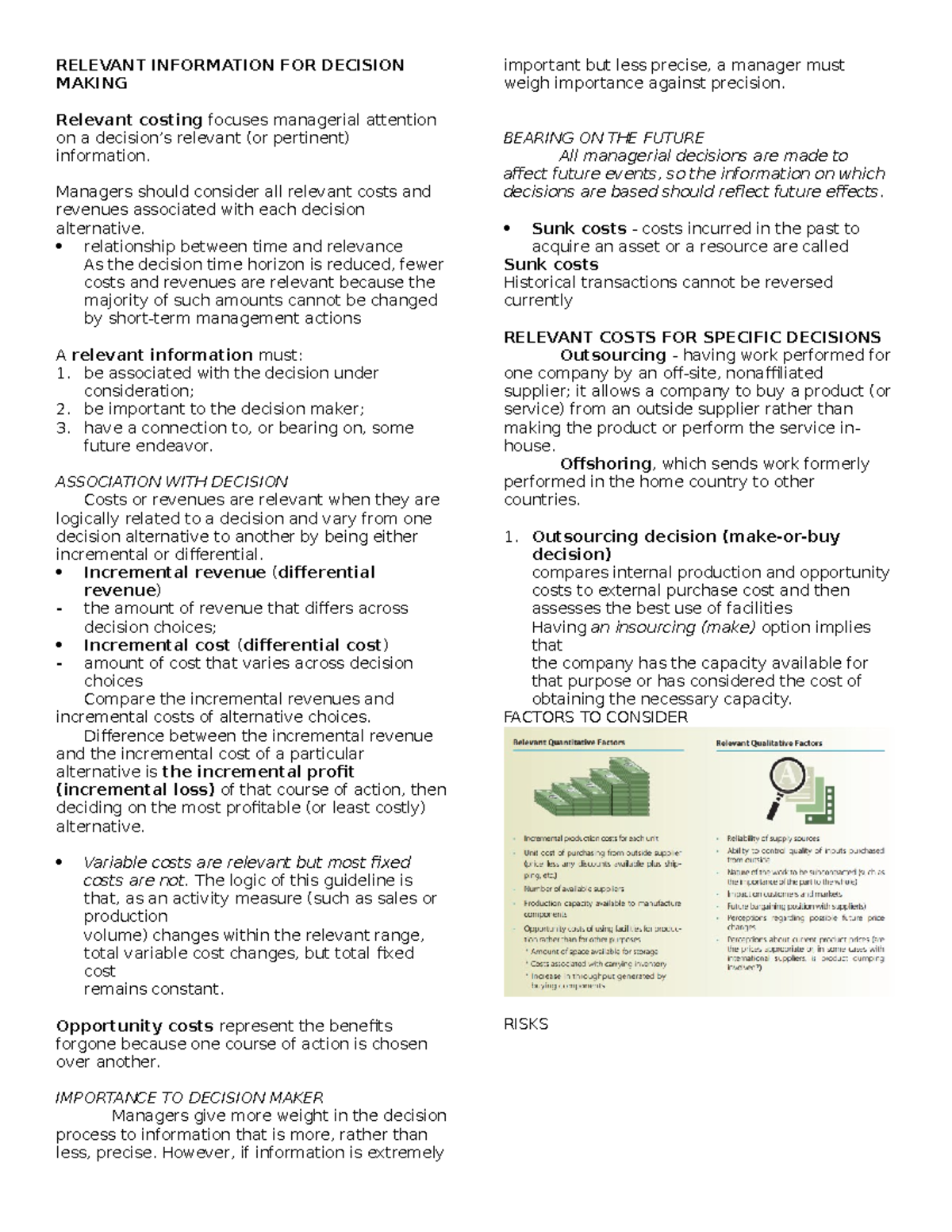 Relevant Information FOR Decision Making - RELEVANT INFORMATION FOR ...