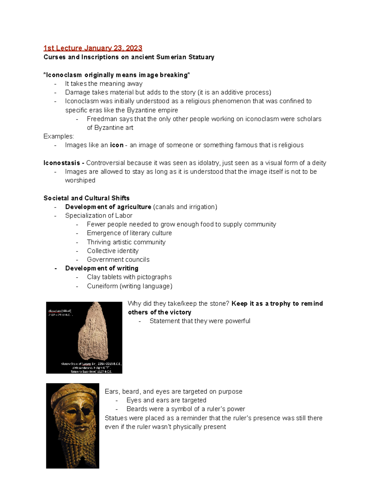 ARTH 201 notes - Shields - 1st Lecture January 23, 2023 Curses and ...