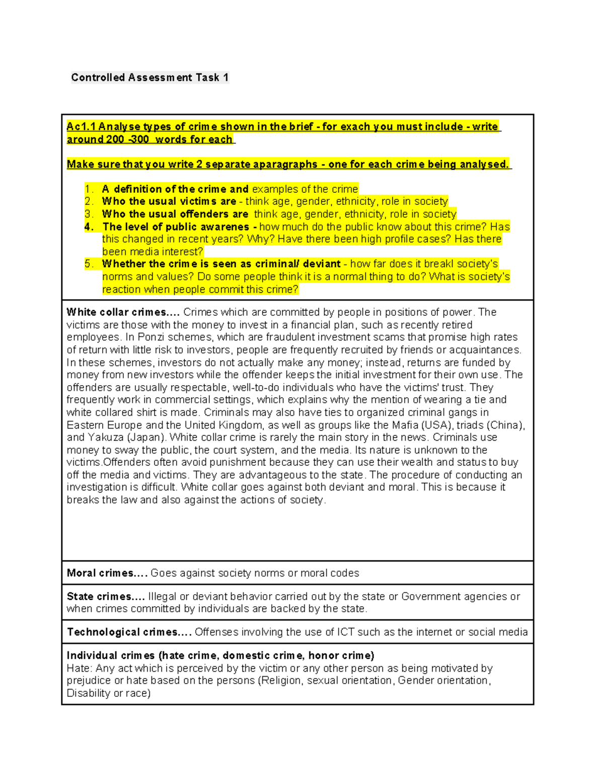 Copy of Controlled Assessment Planner Unit 1 - Controlled Assessment ...