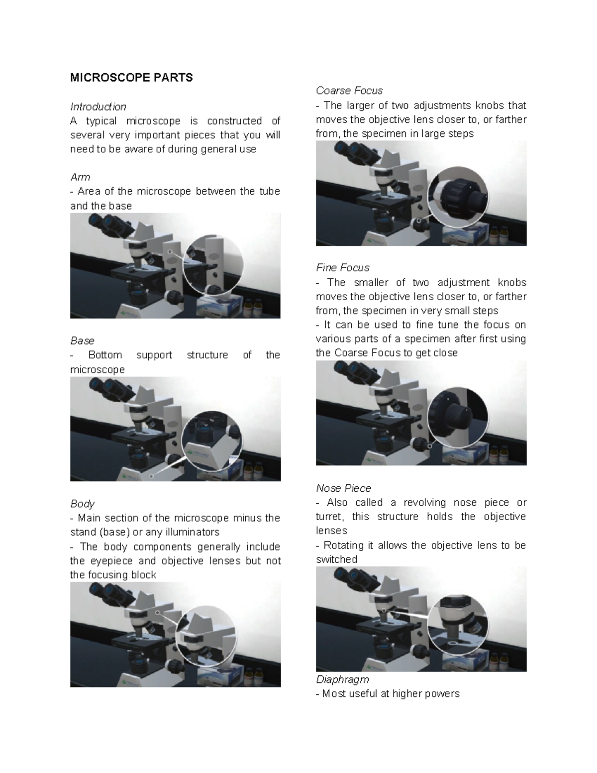 [EDUC 708] Microscope Notes - MICROSCOPE PARTS Introduction A typical ...