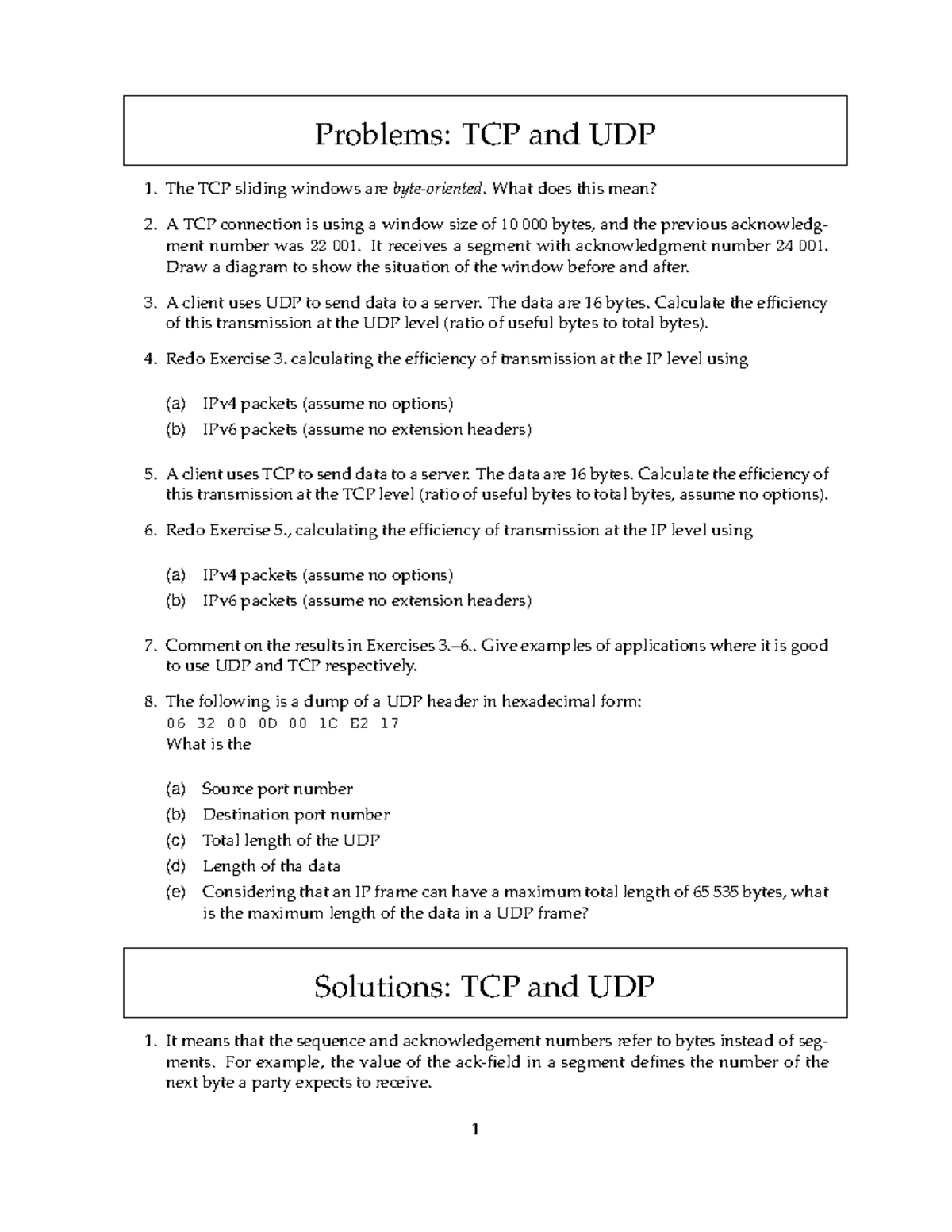 Problems Tcpudp Problems Tcp And Udp The Tcp Sliding Windows Are