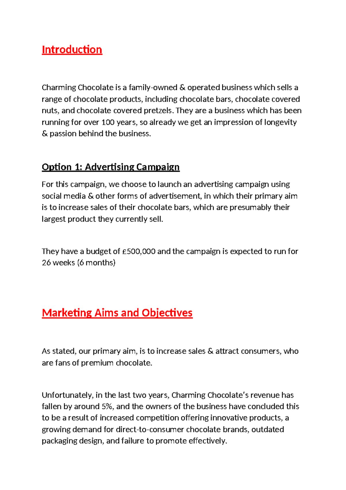 Charming Chocolate - practice assessment - Introduction Charming ...