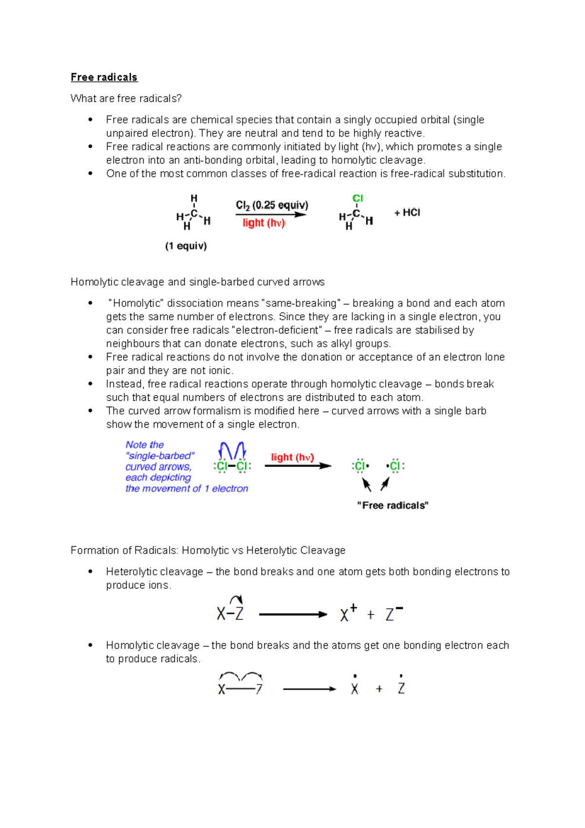 Lecture 3 + 4 Free radicals Additional Notes - Free radicals What are ...