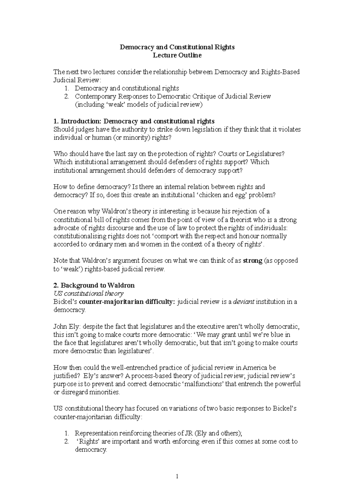 Democracy and Constituional rights outline 2017 - Democracy and ...