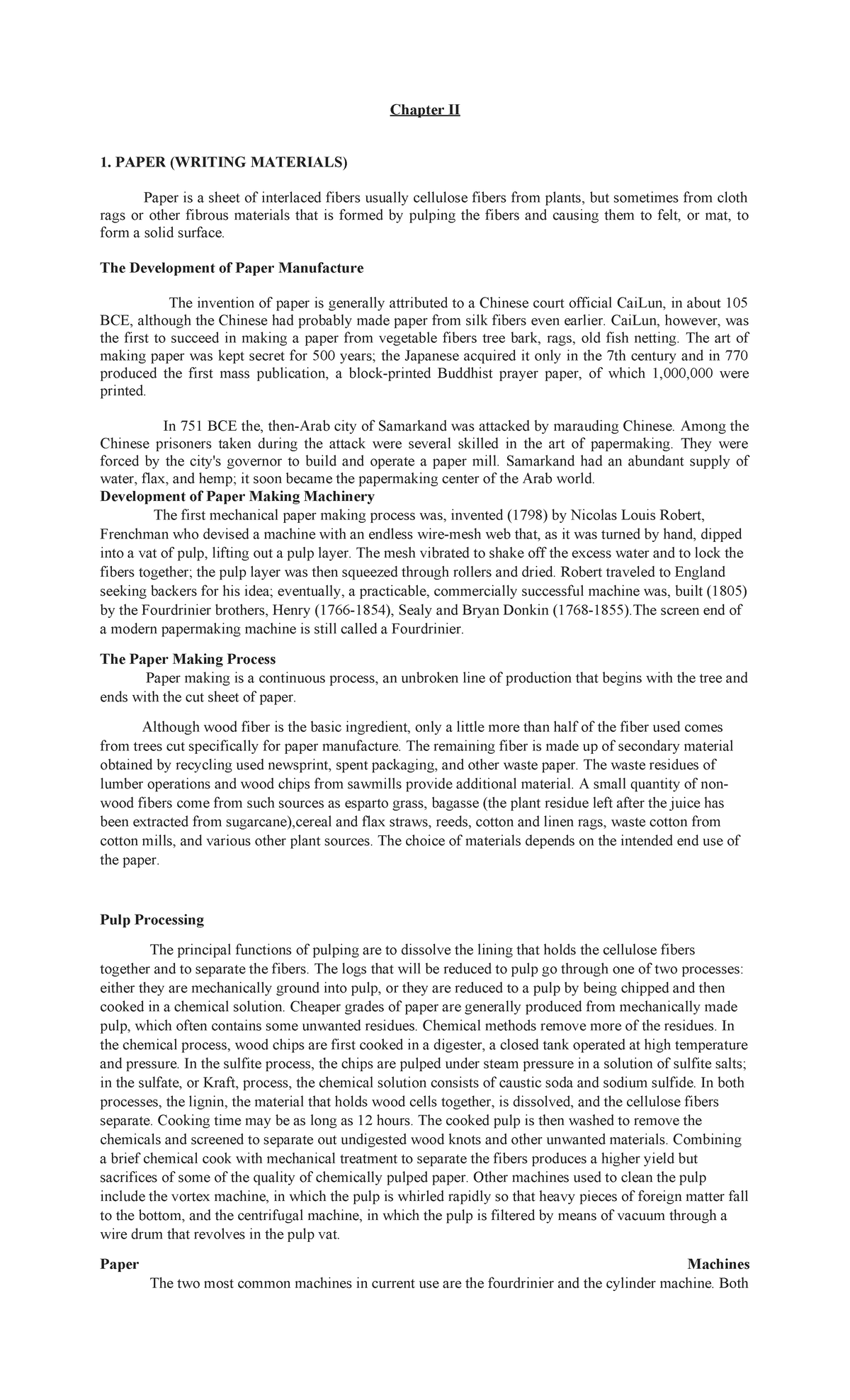 Qde - Legal medicine - Chapter II PAPER (WRITING MATERIALS) Paper is a ...