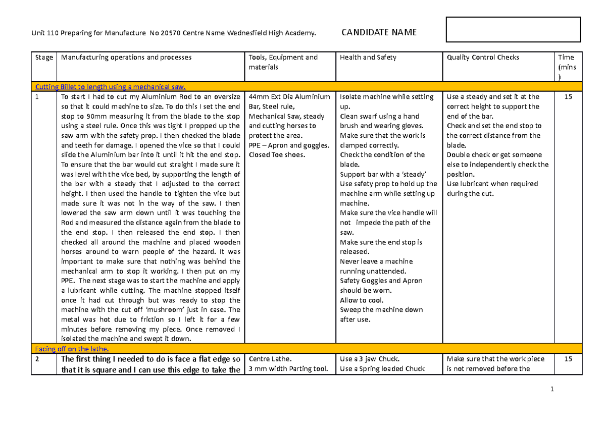 OCR Cambridge Nationals Engineering Manufacture Level 1/2 - Stage ...