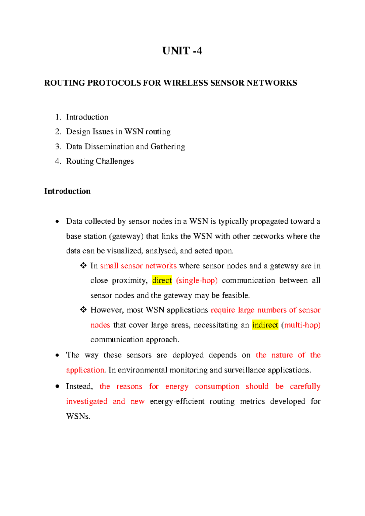 UNIT-4(a) - Notes - UNIT - 4 ROUTING PROTOCOLS FOR WIRELESS SENSOR ...