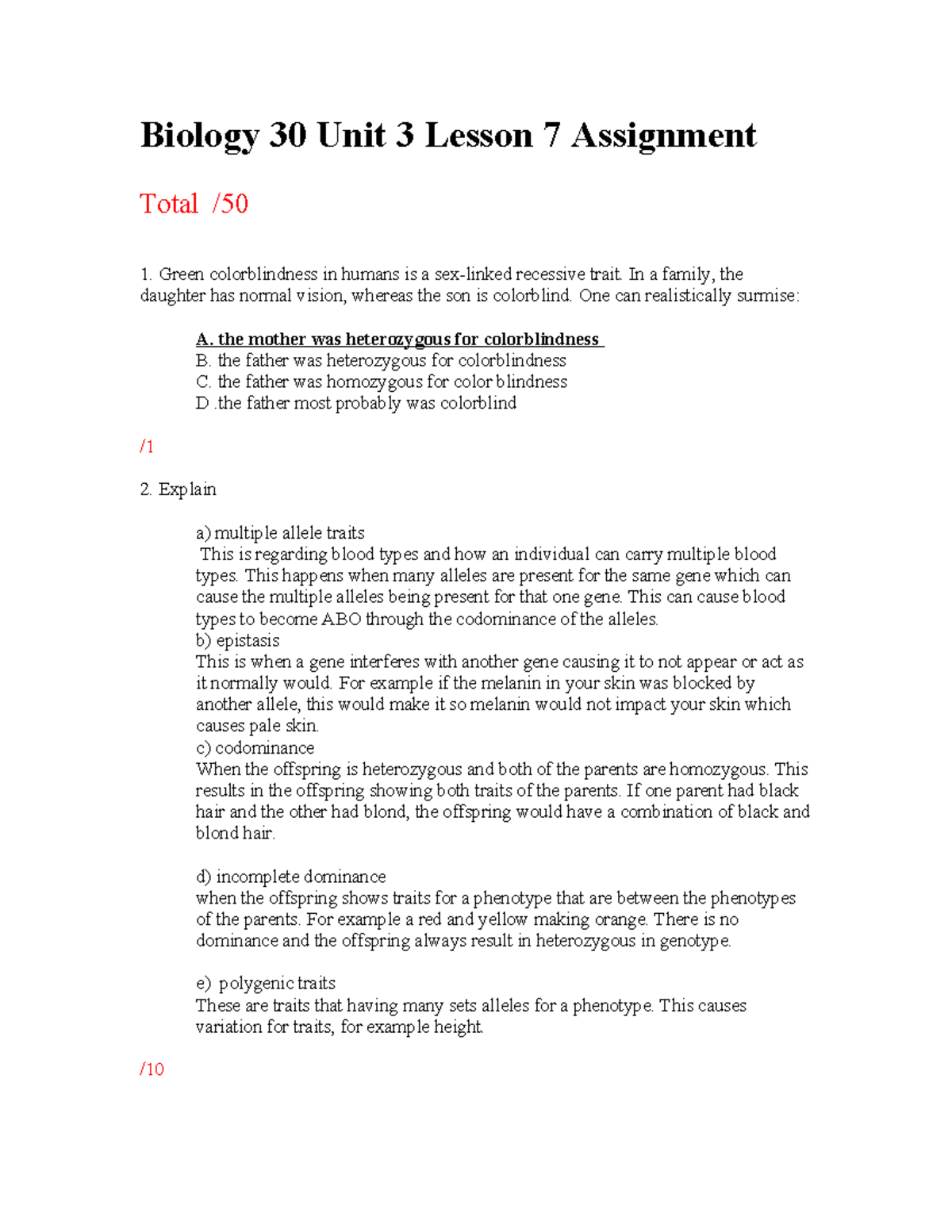 Bio 30 Unit 3 Lesson 7 Assignment - Biology 30 Unit 3 Lesson 7 ...
