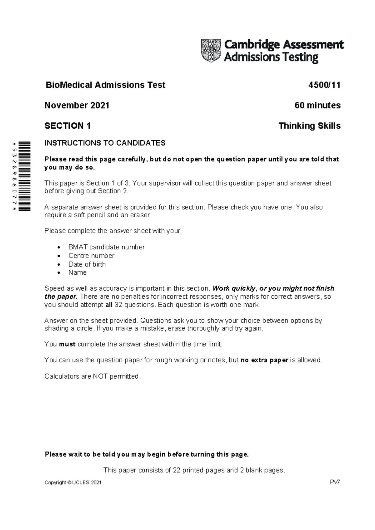 Bmat 2021 section 1 - 5328986077 BioMedical Admissions Test 4500 ...