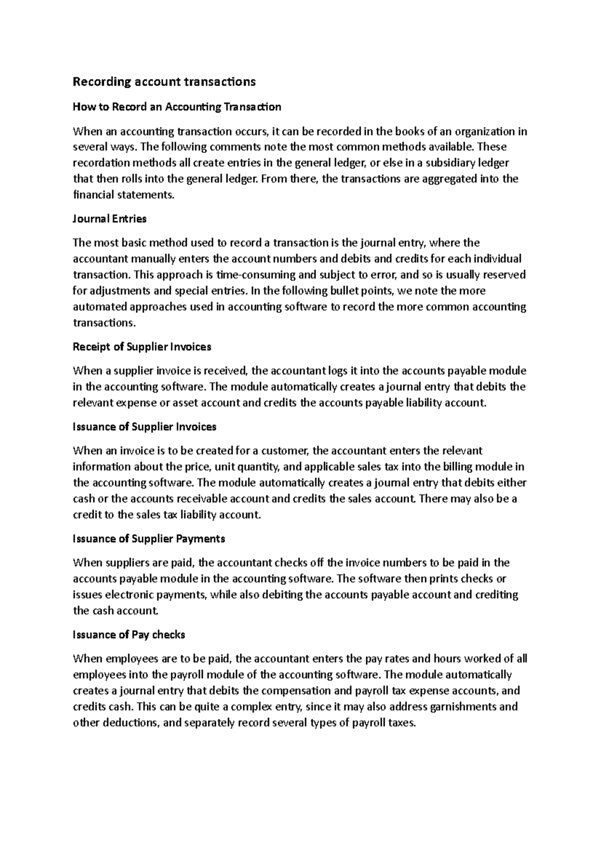 Recording transactions - Recording account transactions How to Record ...