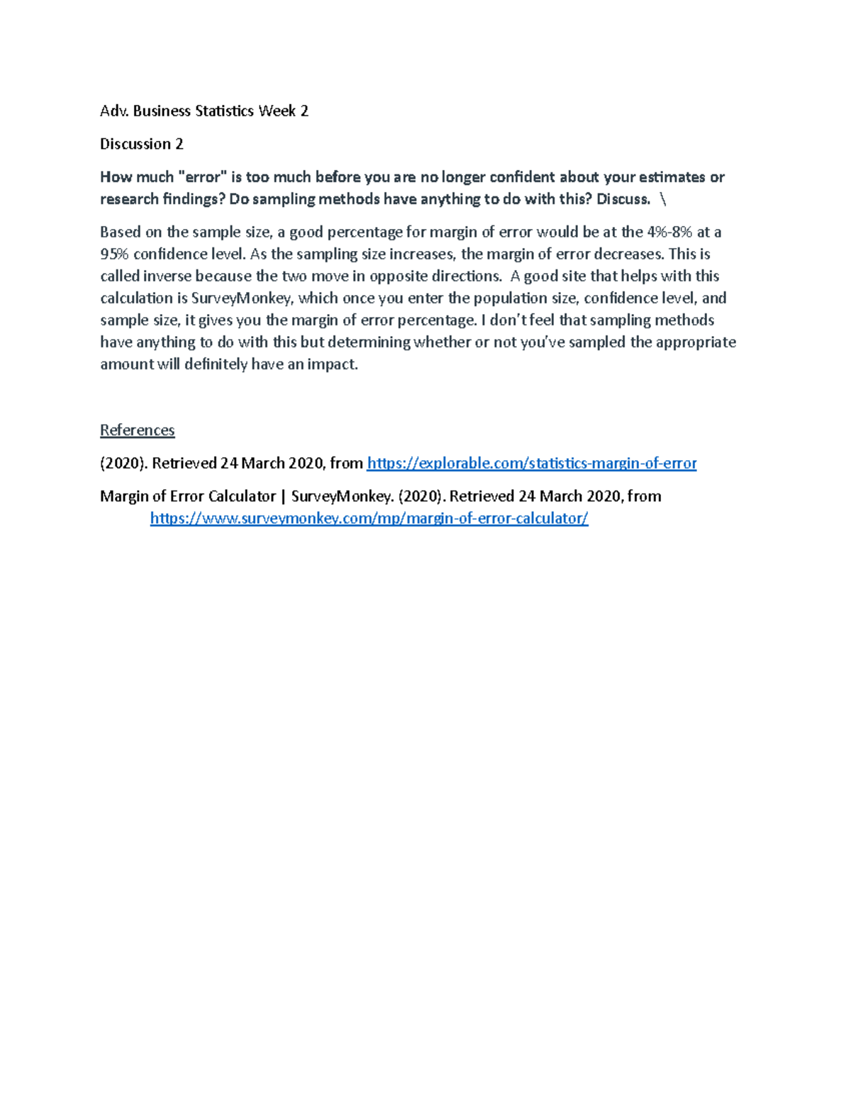 Advanced Business Statistics Week 2 - Adv. Business Statistics Week 2 ...