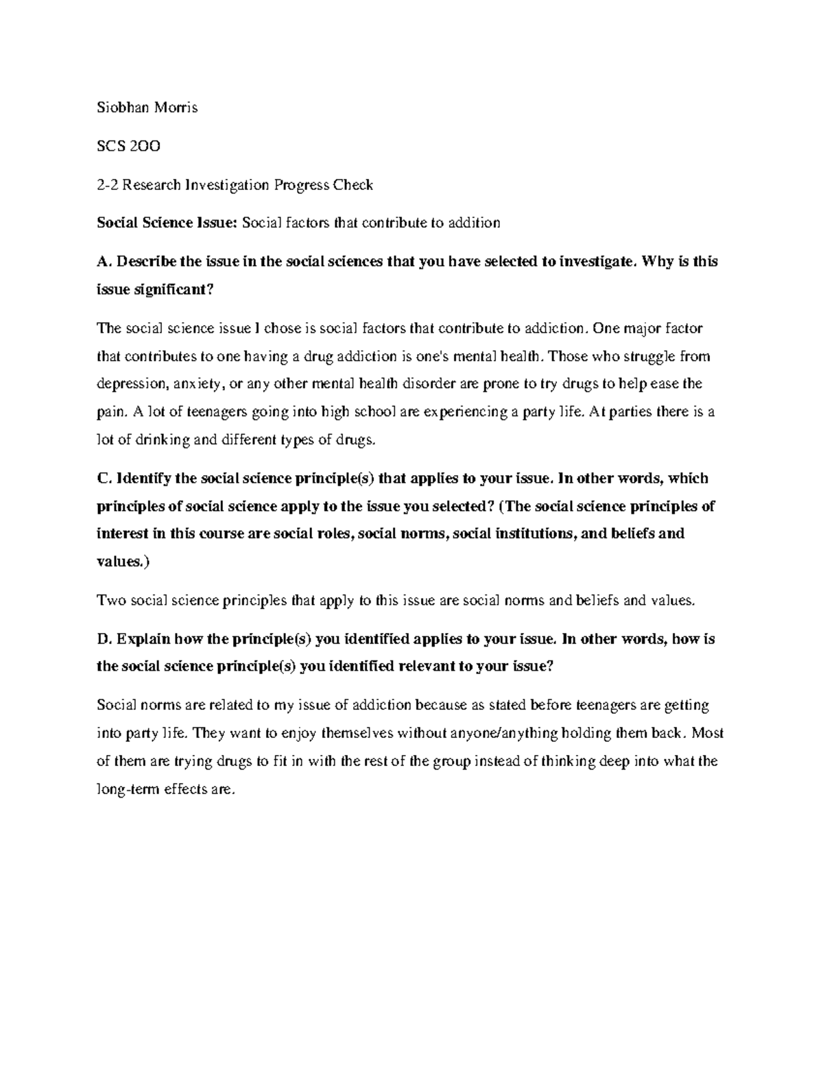 2-2 Research Investigation Progress Check 1 - Siobhan Morris SCS 2OO 2 ...