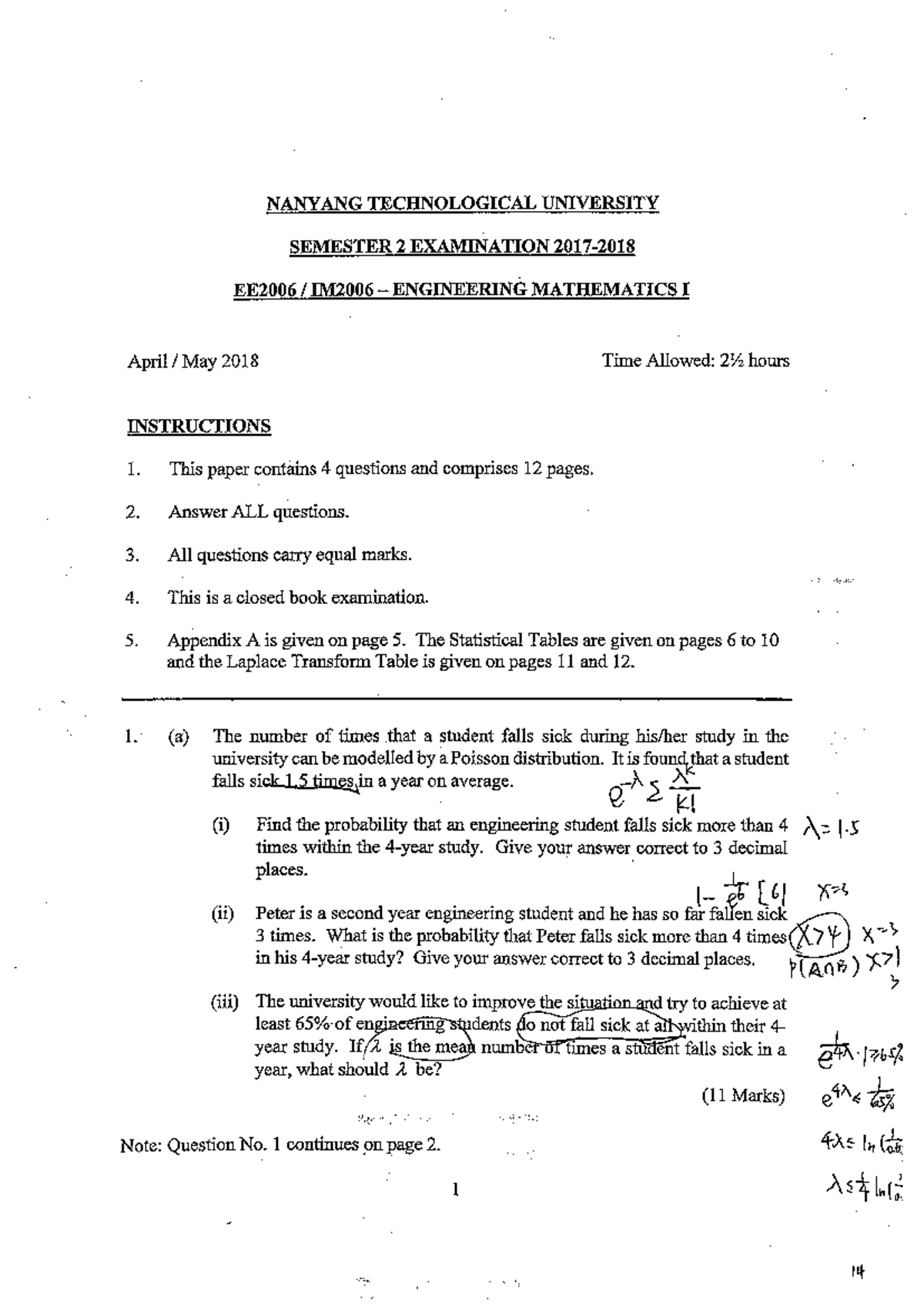 EE2006 1718 S2 all - EM1 PYP Final Exam - NANYANG TECHNOLOGICAL ...
