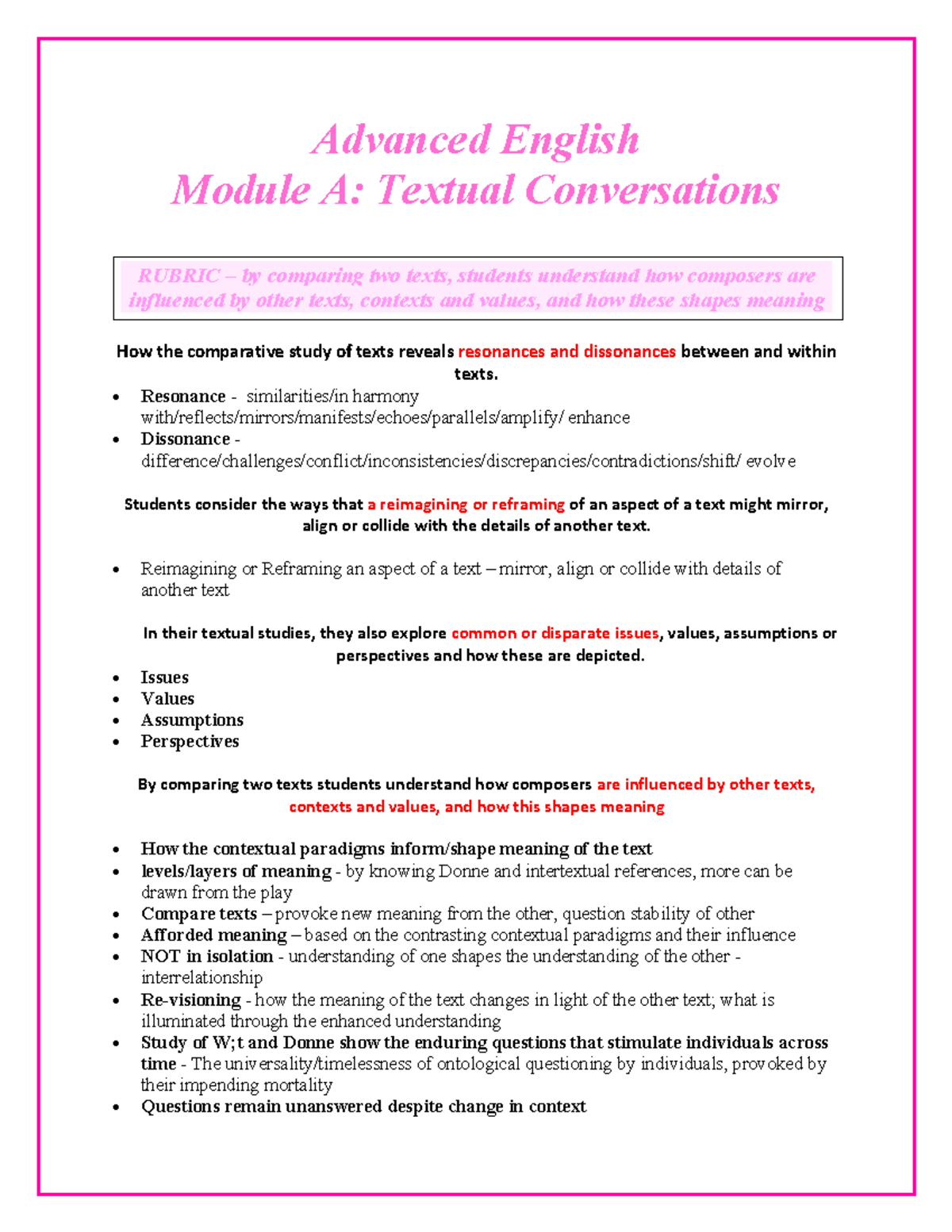 Advanced English Module A Wit and Donne Extensive Notes - Advanced ...